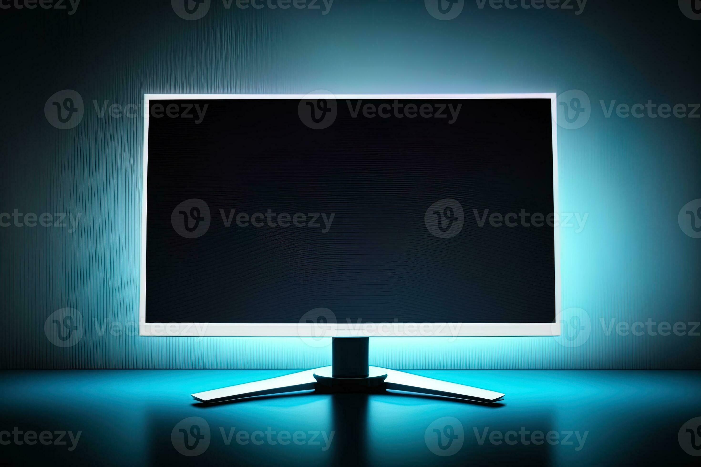 Monitor with blank white screen. Gaming at home. Computer mock up. Copy space for app, game ...