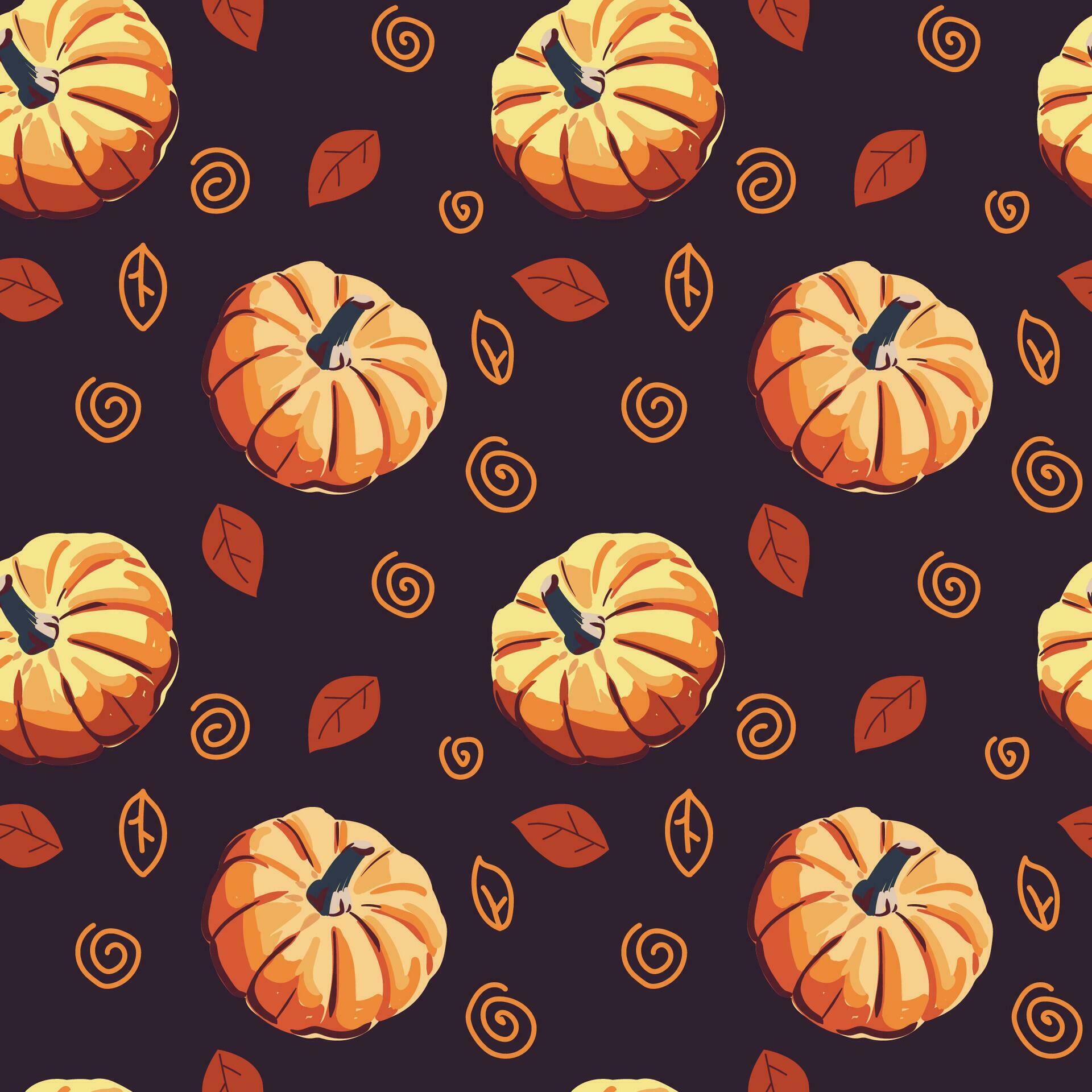 Pumpkins seamless pattern. Violet background. Cozy autumn background ...