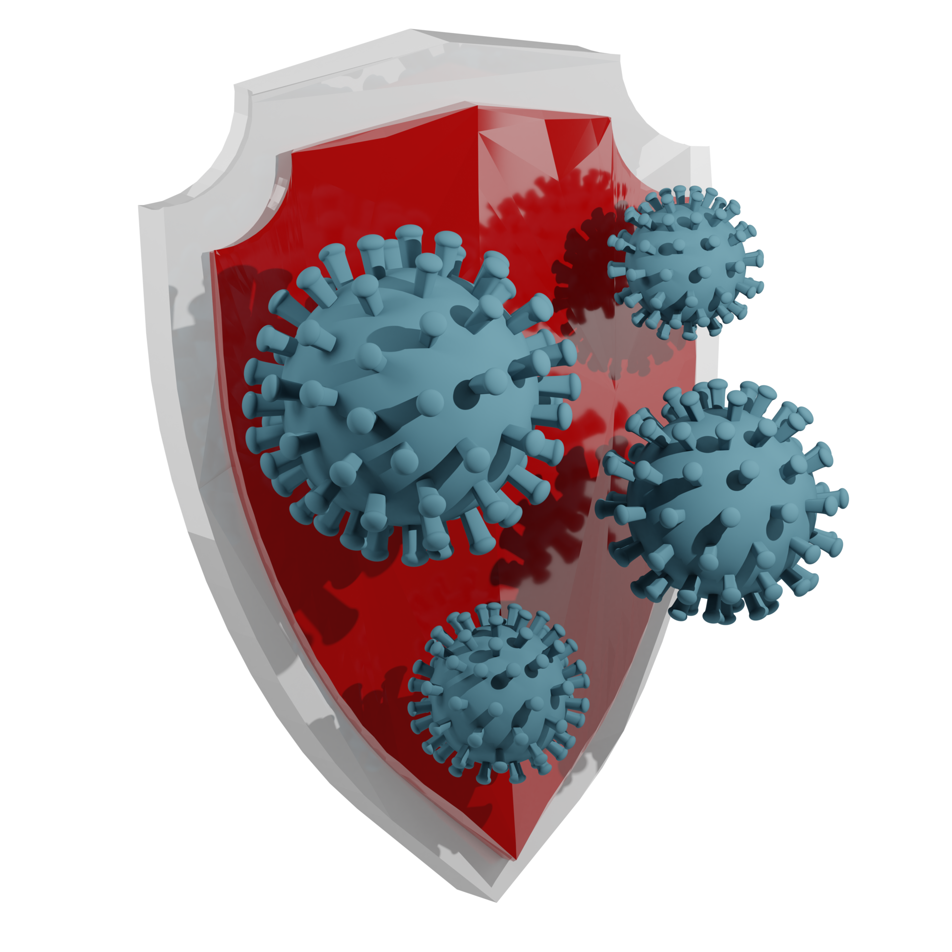 3d Rendering Of Red Crystal Viruses And Bacteria Attack Strong Shield Prevention Of Infection