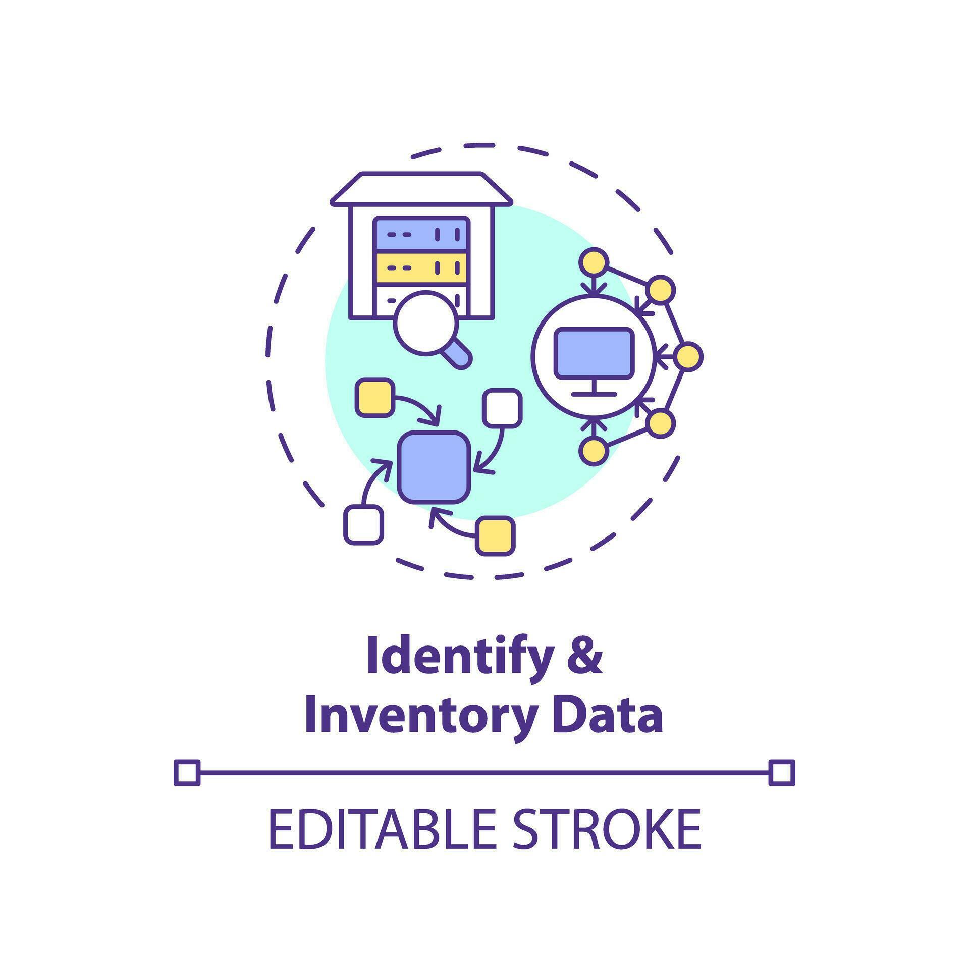 Editable Identify And Inventory Data Concept Thin Line Icon Isolated