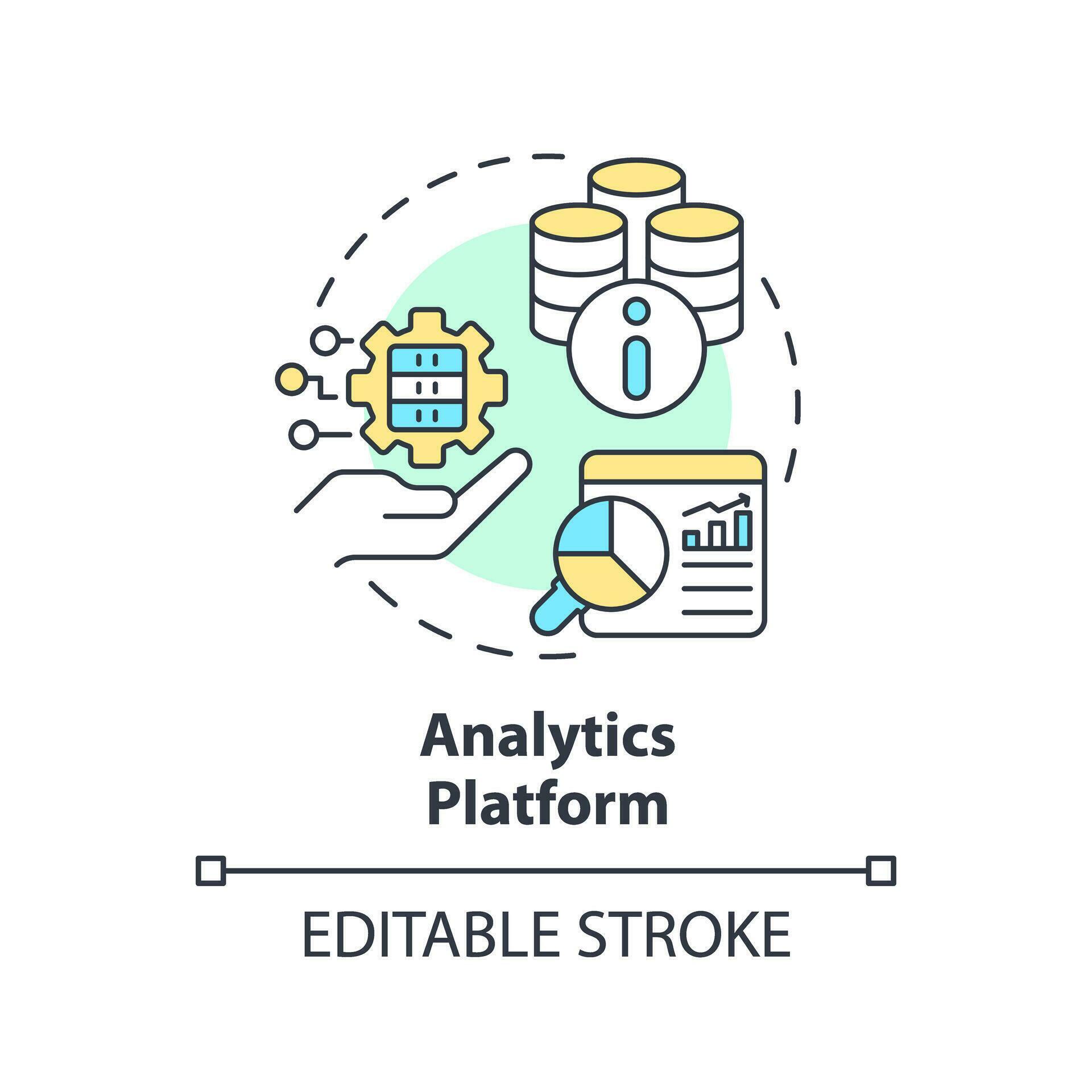 Editable analytics platform concept thin line icon, isolated vector ...
