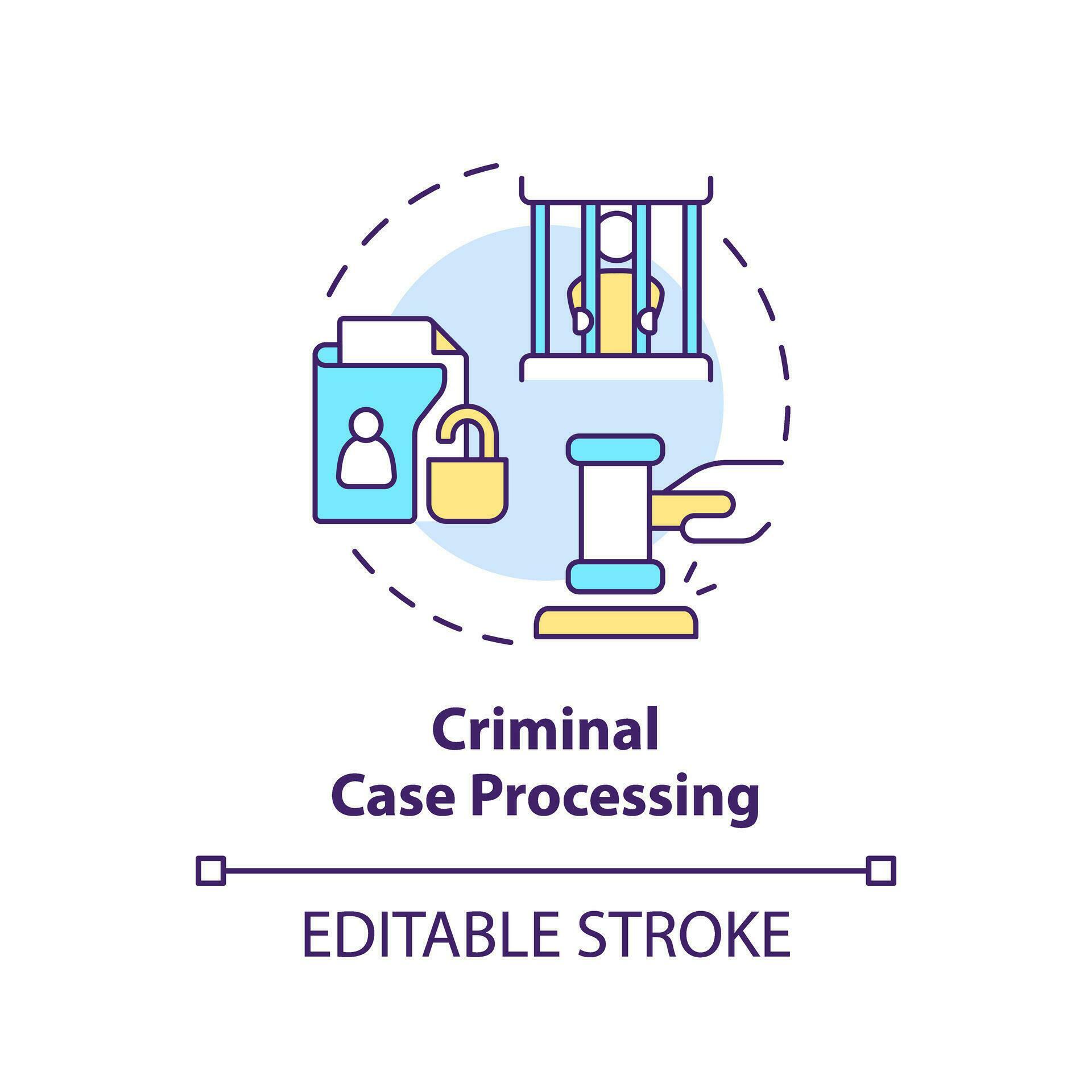 Criminal case processing concept icon. Judgement. Accused of crime ...