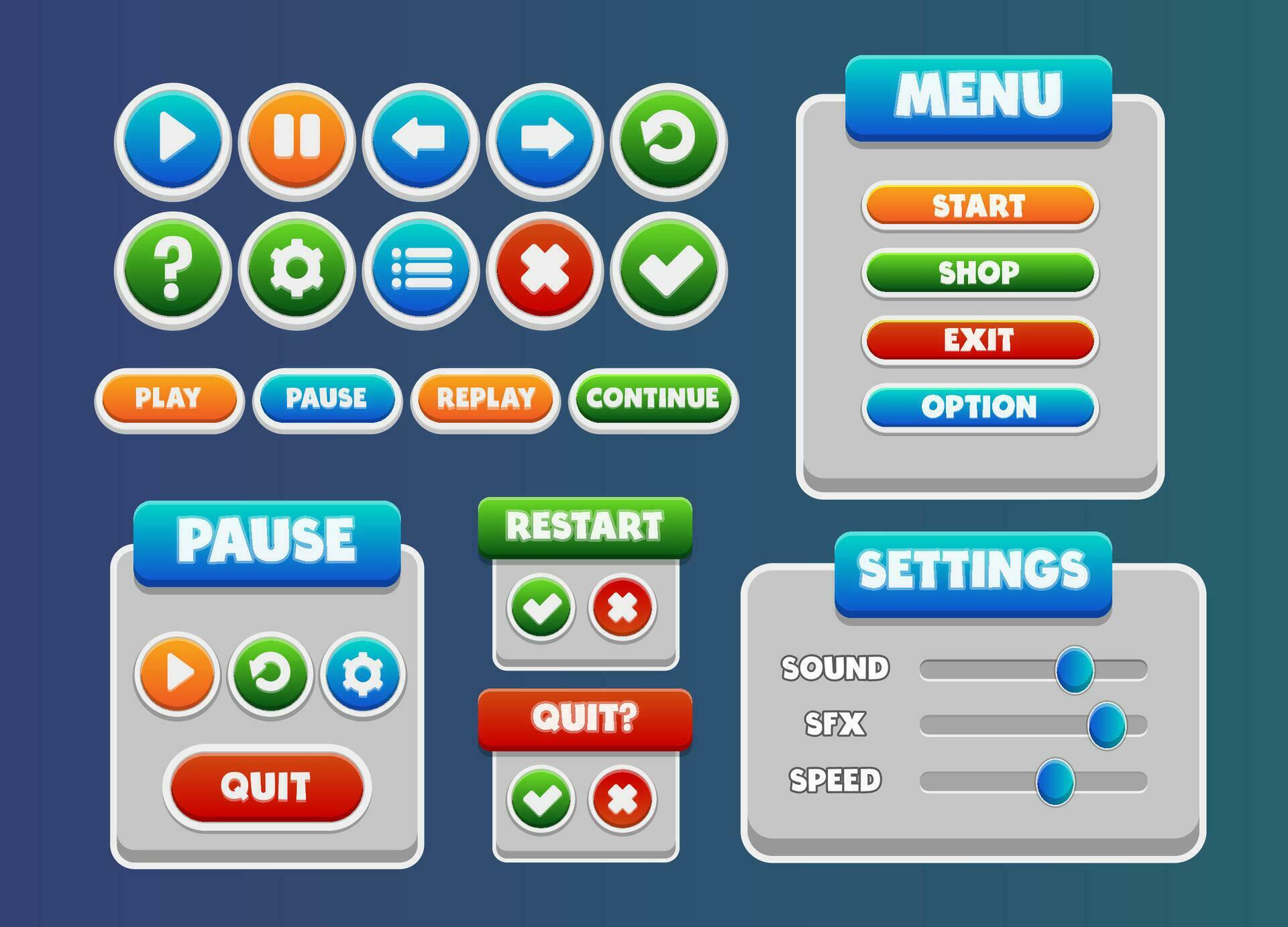 Full Vector Game UI Package with Button, Menu board, and More 28297828 Vector Art at Vecteezy