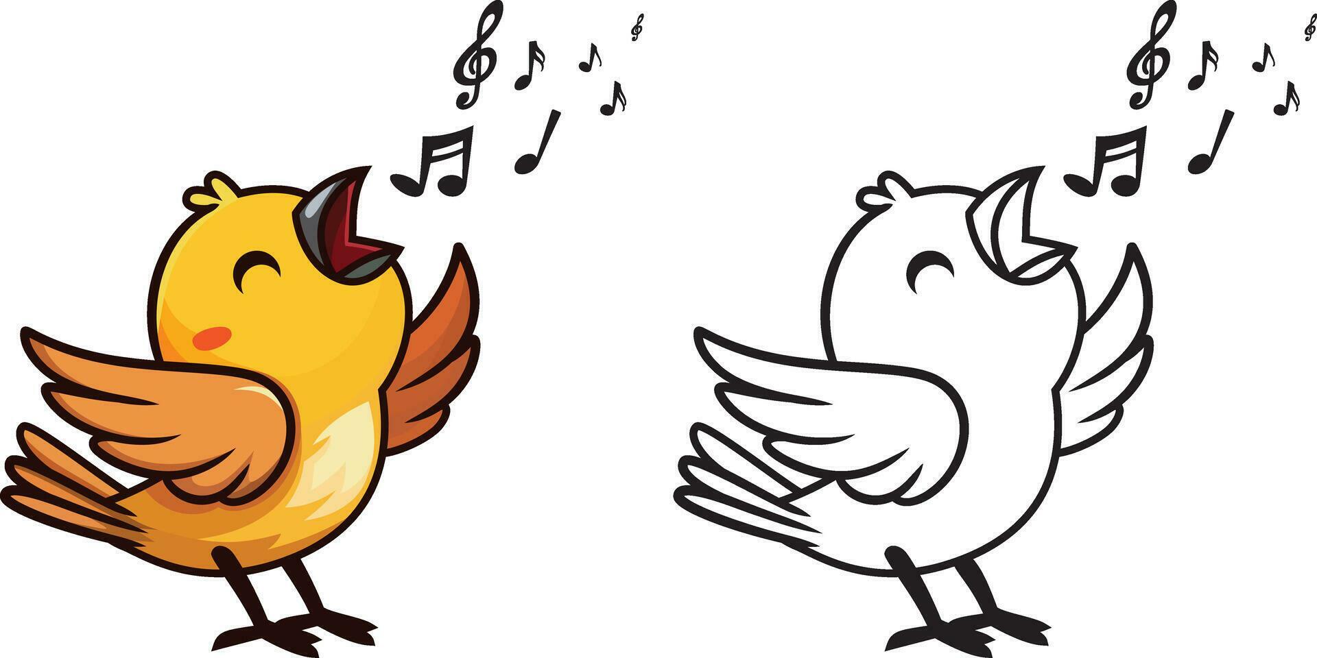 Singing Bird Cartoon Vector Illustration Bird Singing Out Loud Musical Note Symbols In Line