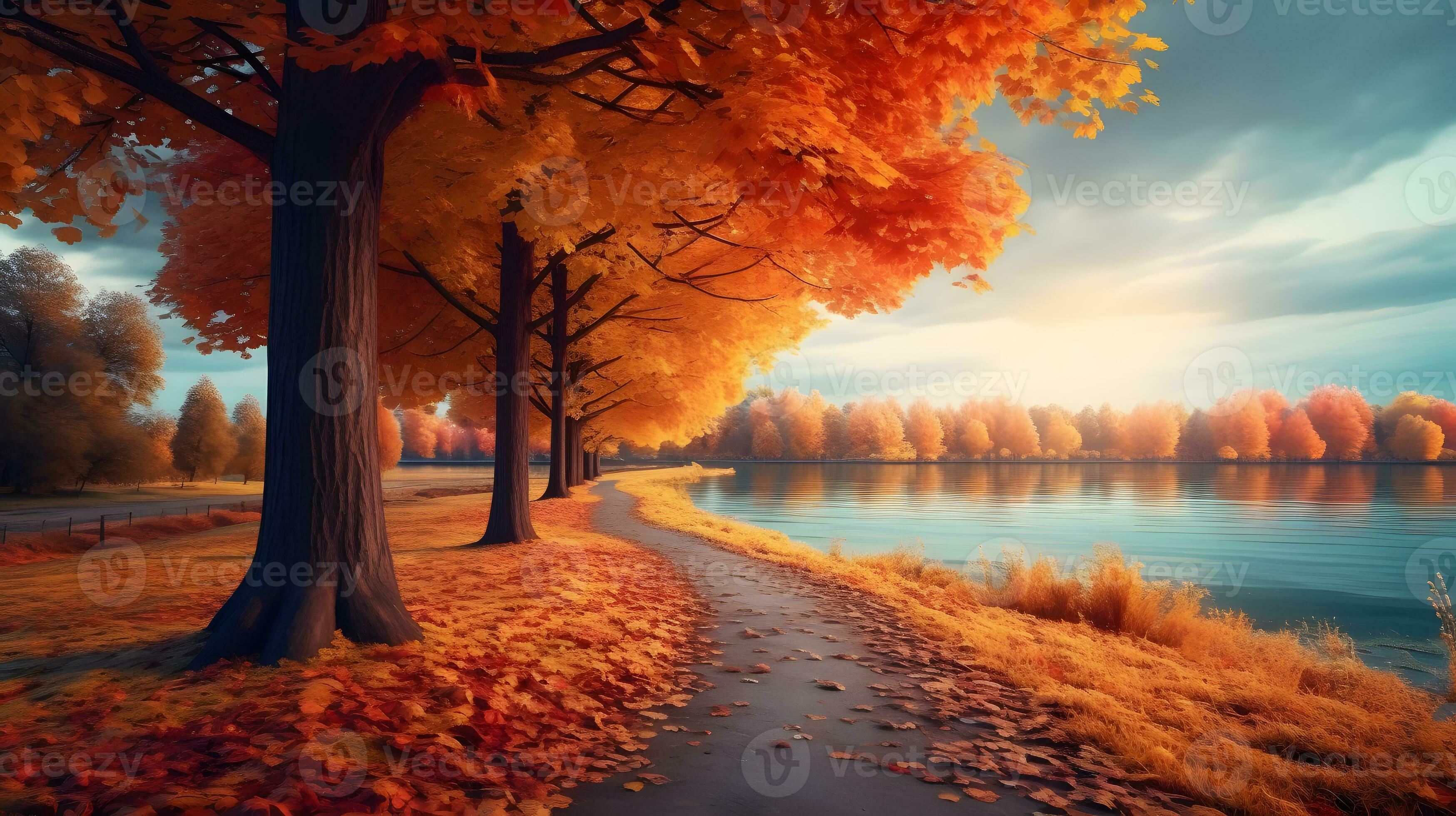 Autumn landscape with autumn trees and lake 28300667 Stock Photo at ...