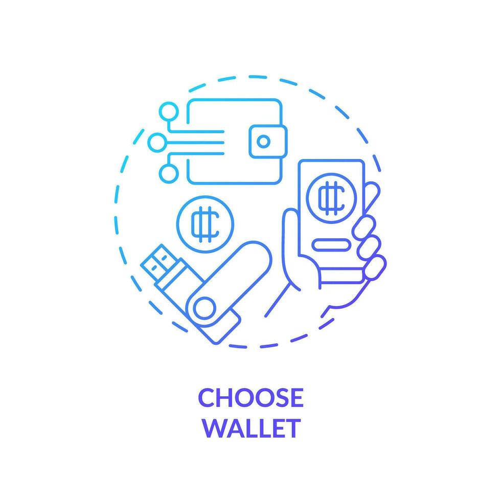 2D choose wallet gradient thin line icon concept, isolated vector, illustration representing ...