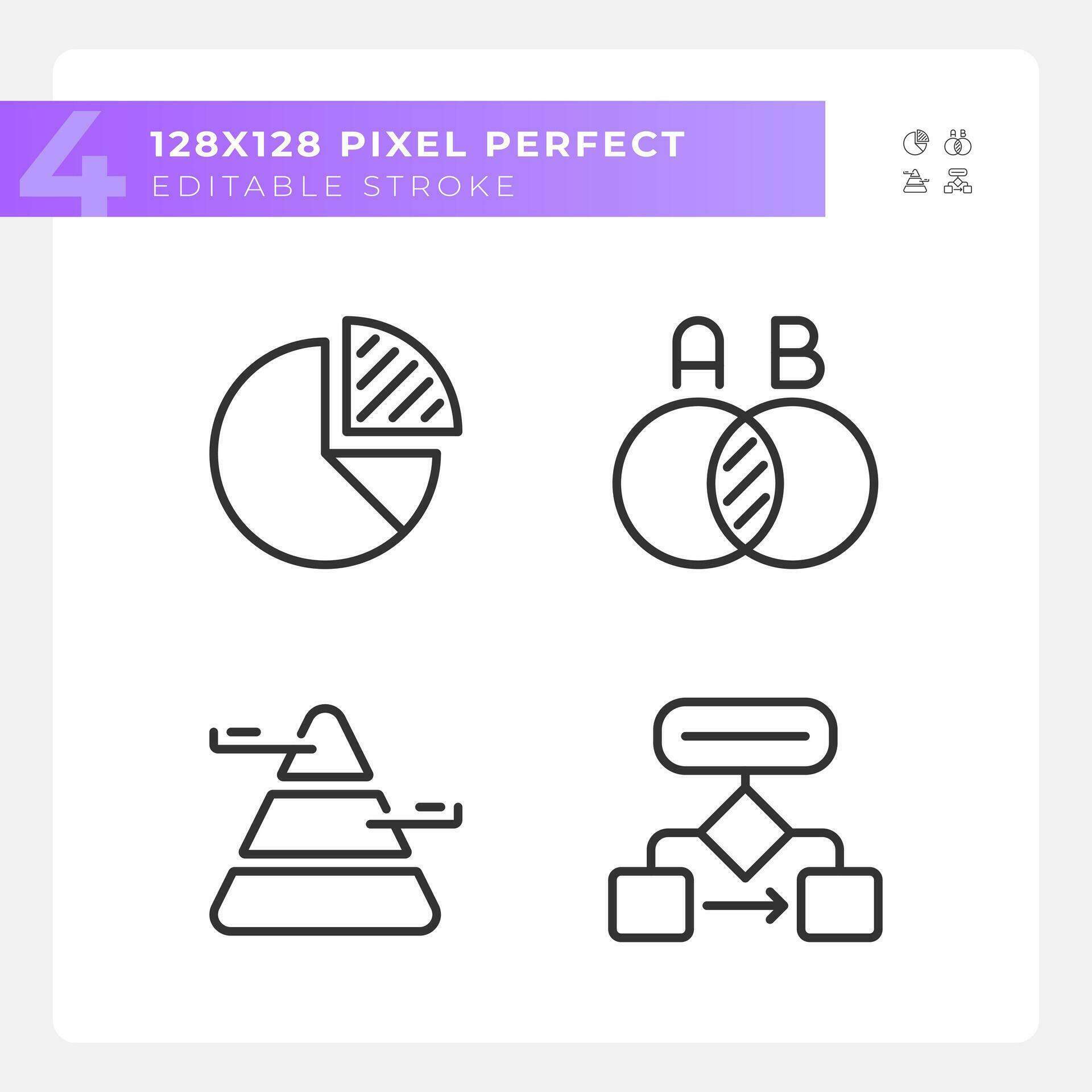 Data presentation linear icons set. Charts and diagrams. Marketing ...