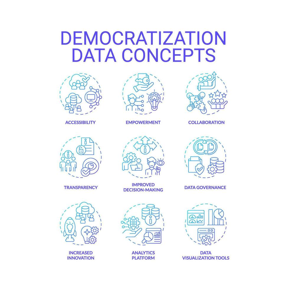 2d Icons Set Representing Data Democratization Concepts Isolated Vector Thin Line Illustration
