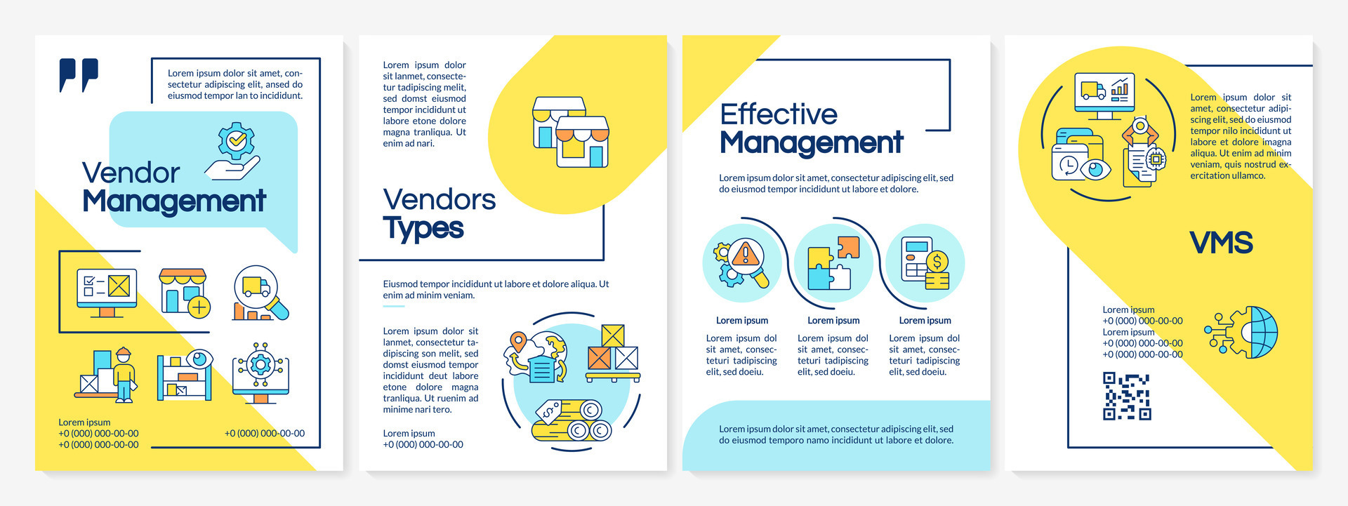 Multicolor Vendor Management Brochure Template Leaflet Design With Thin Linear Icons 4 Vector