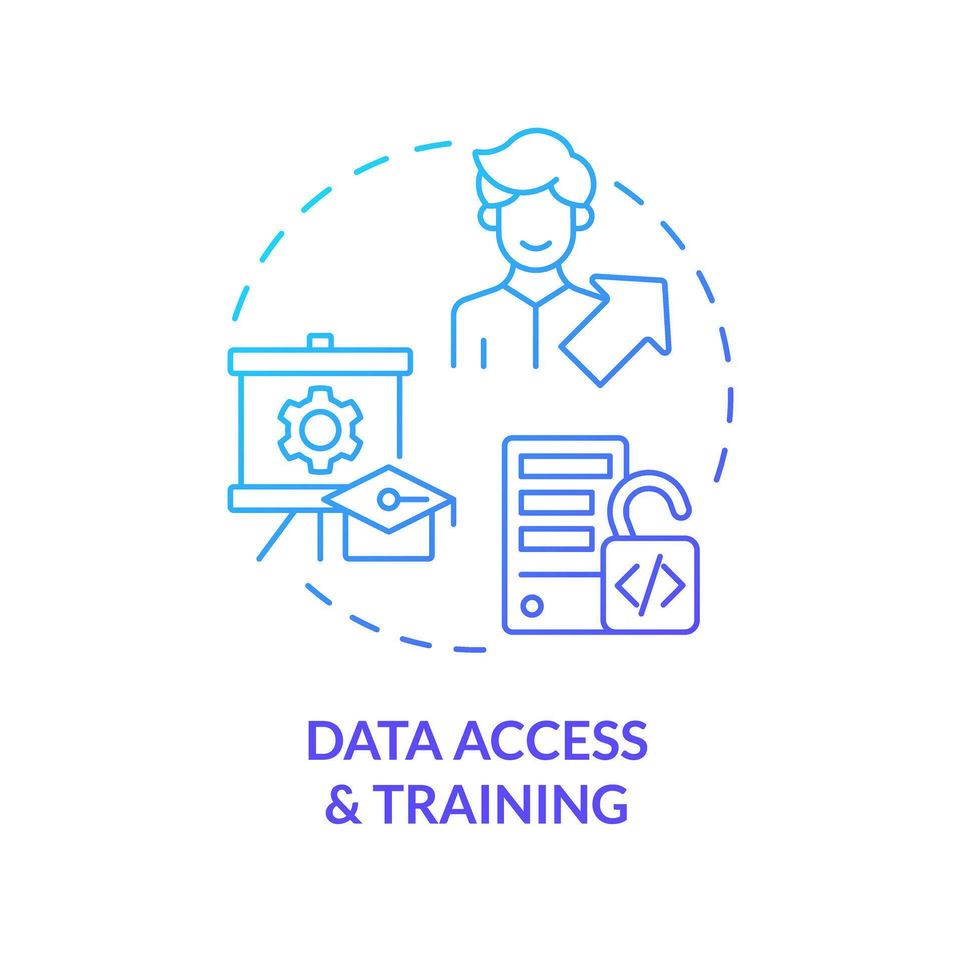 Gradient data access and training concept thin line icon, isolated vector representing data ...