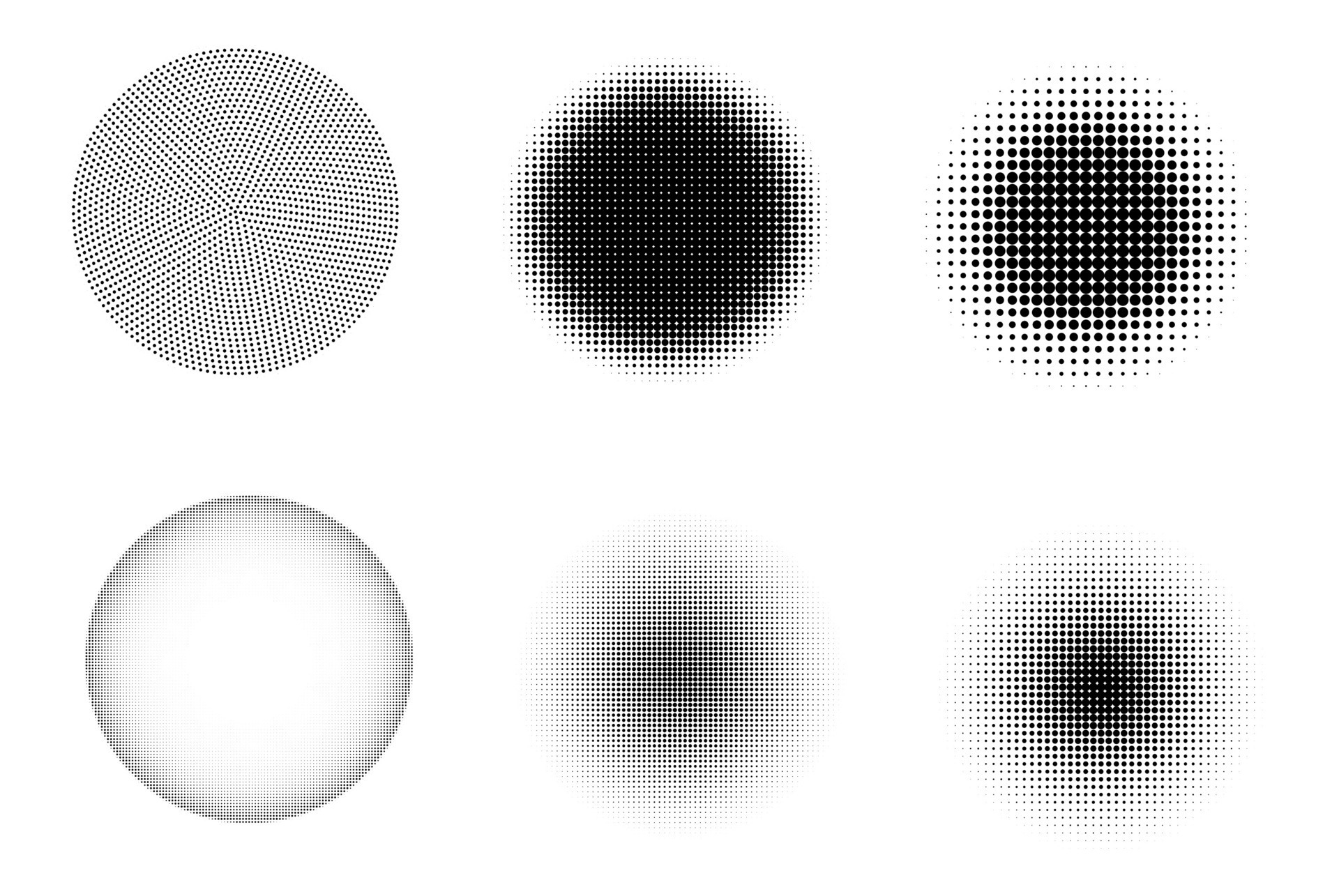 Halftone circle. Set of abstract dotted circles, round halftones geometric dots gradient. Vector ...