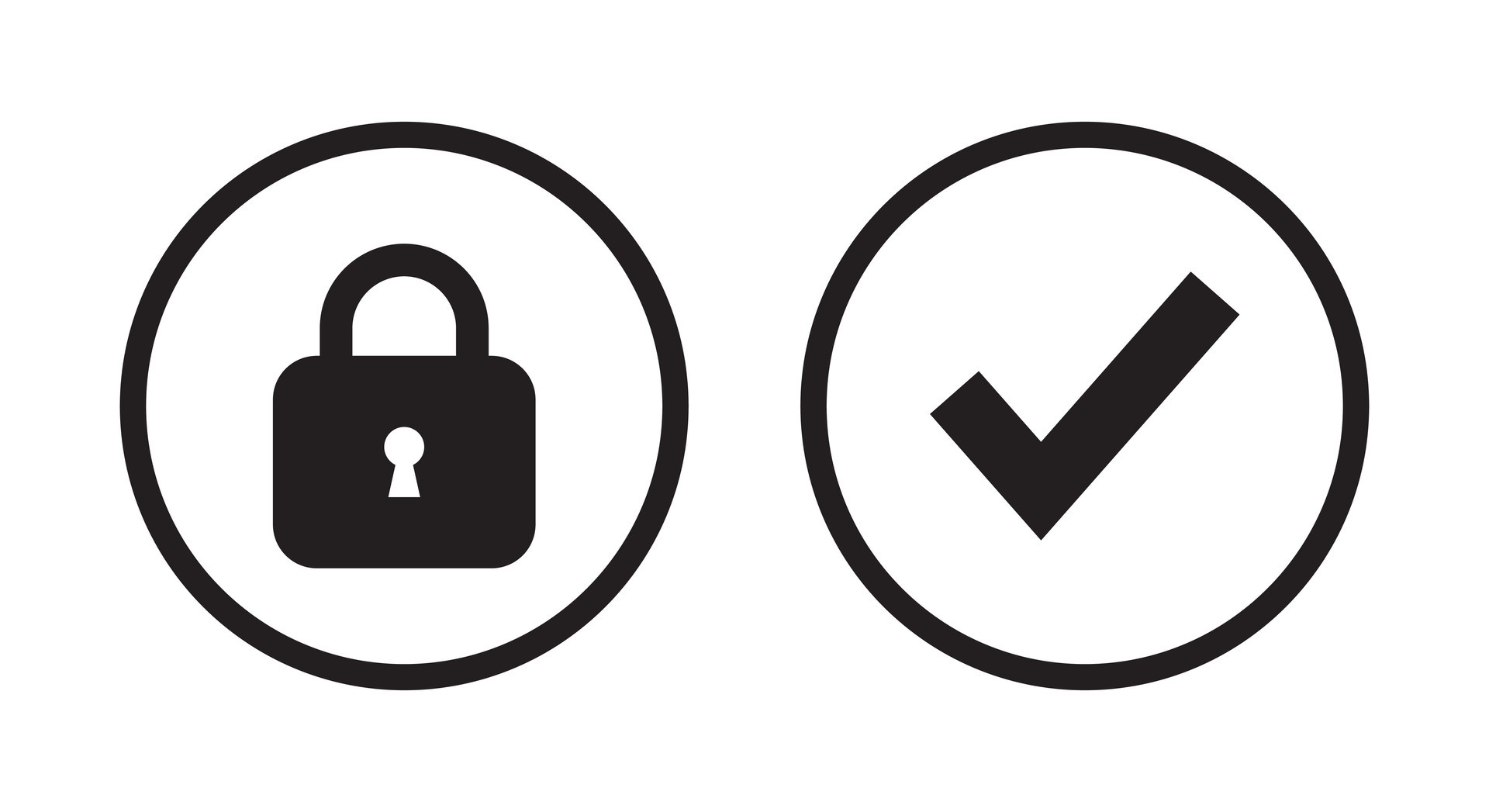 Lock and check mark icon vector in circle line. Padlock and checkmark ...
