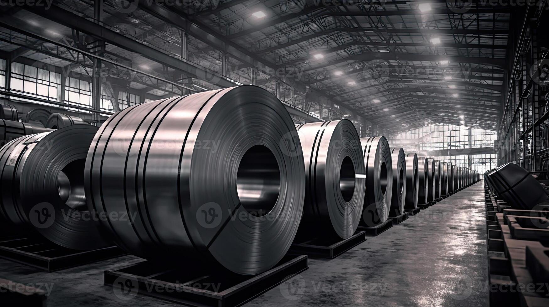 Packed rolls of steel sheet, Cold rolled steel coils. Generative Ai 28345917 Stock Photo at Vecteezy
