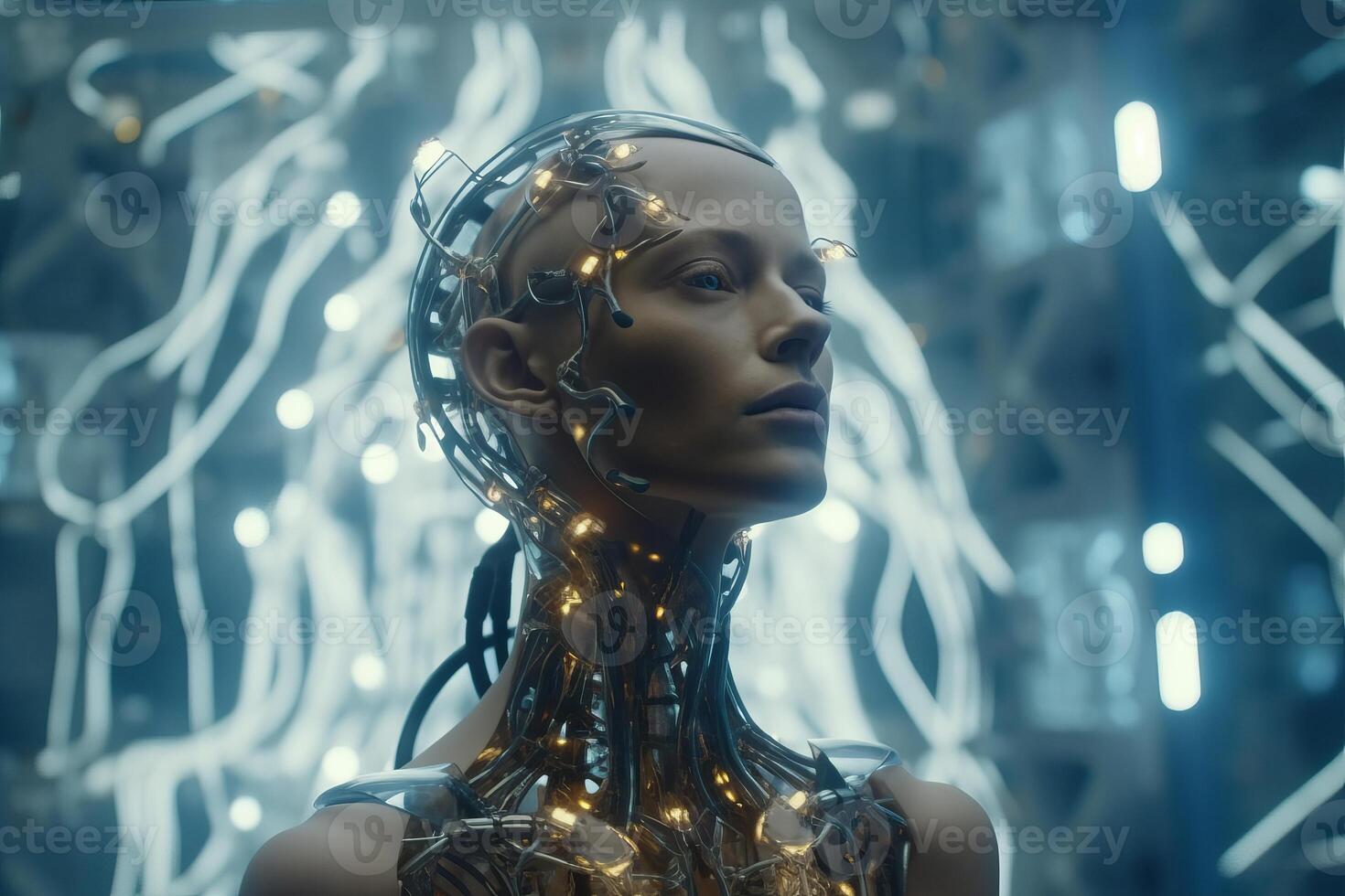 a female robot in a futuristic setting generative AI 28358331 Stock ...