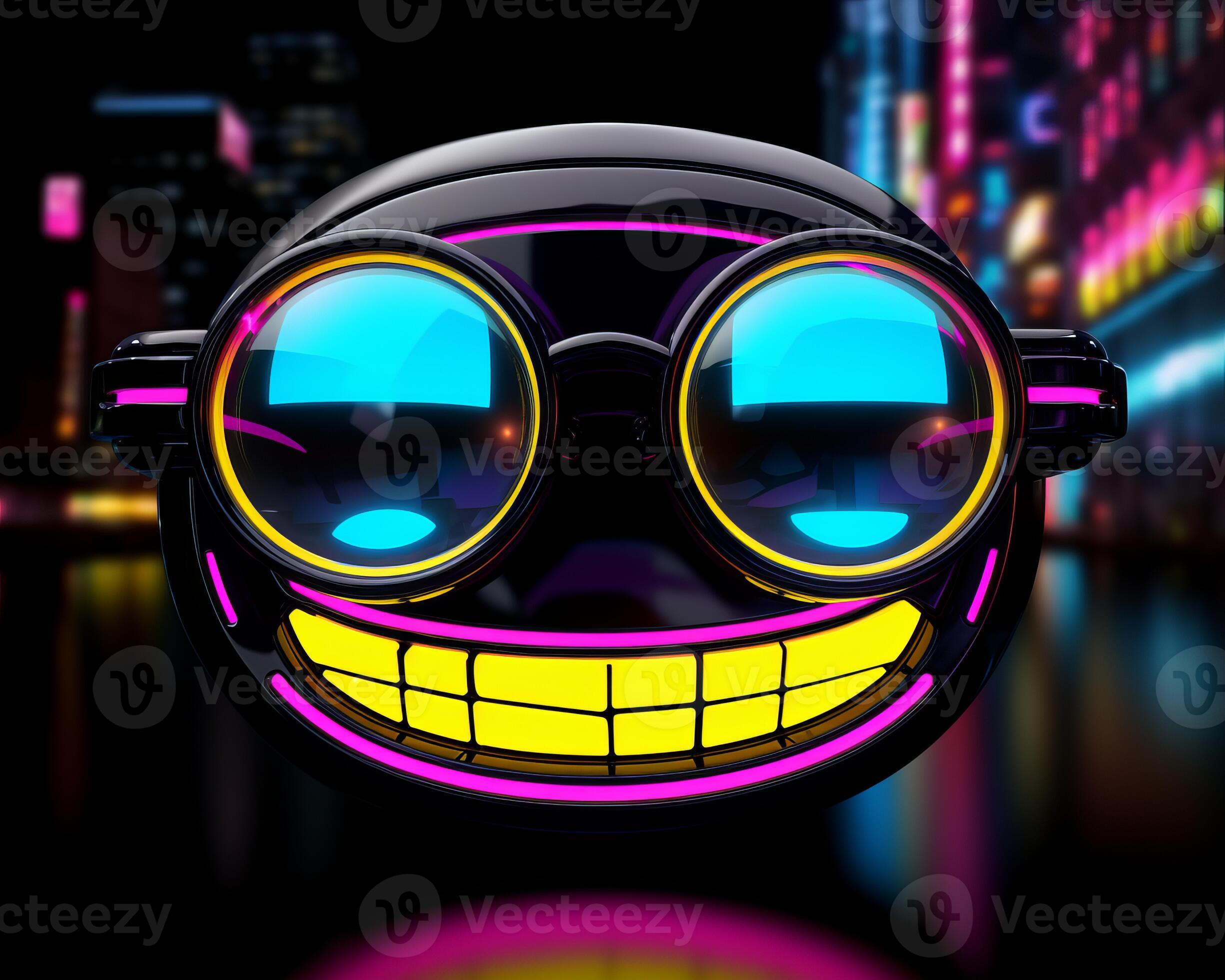 a neon smiley face with glowing eyes on a dark background generative AI ...