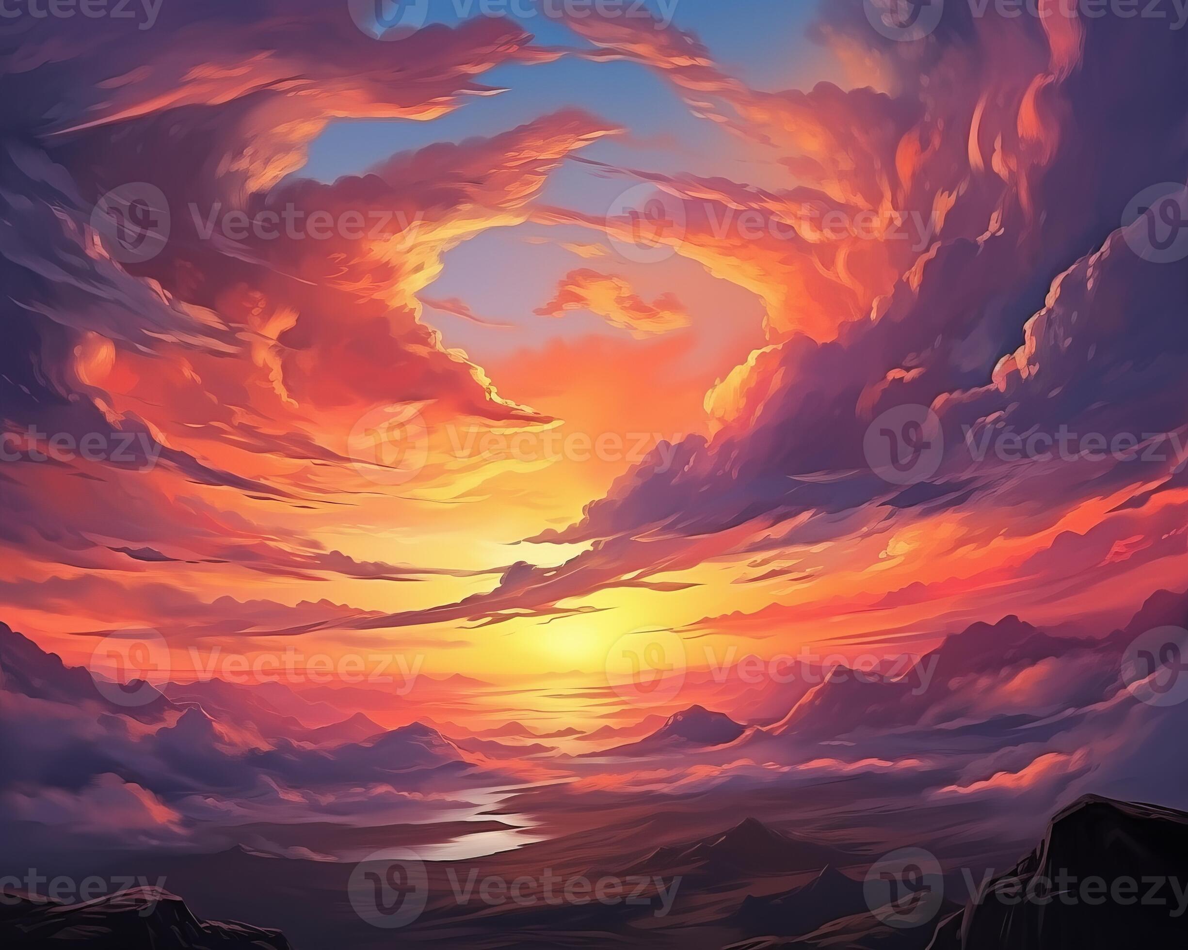 a painting of a sunset with clouds in the sky generative AI 28358871 Stock Photo at Vecteezy