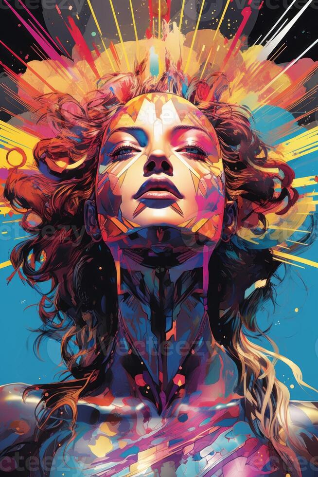 a painting of a woman with colorful paint on her face generative AI ...