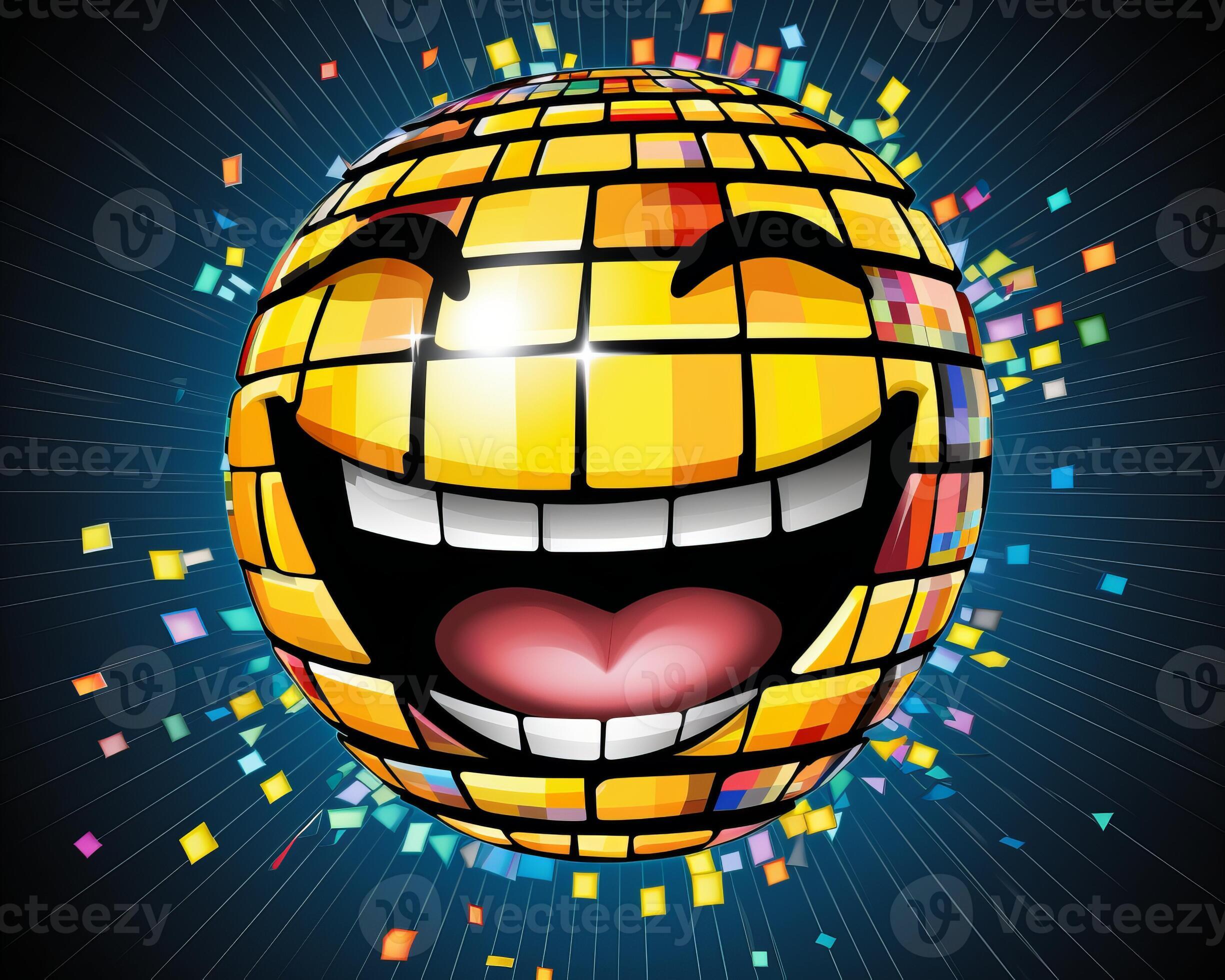 a smiley face with a disco ball on a black background generative AI ...