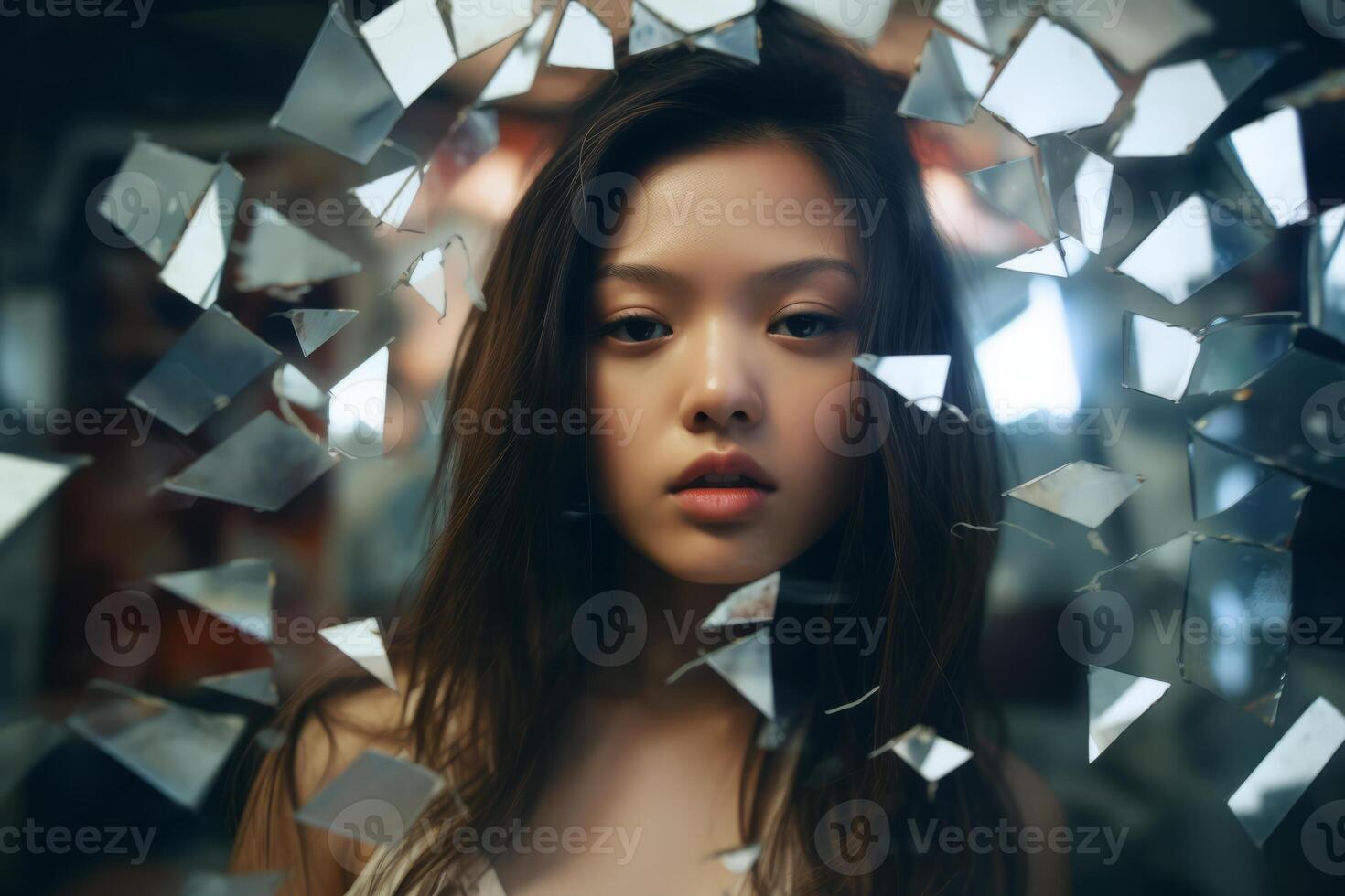 a woman is looking at the camera through a mirror generative AI 28359987 Stock Photo at Vecteezy