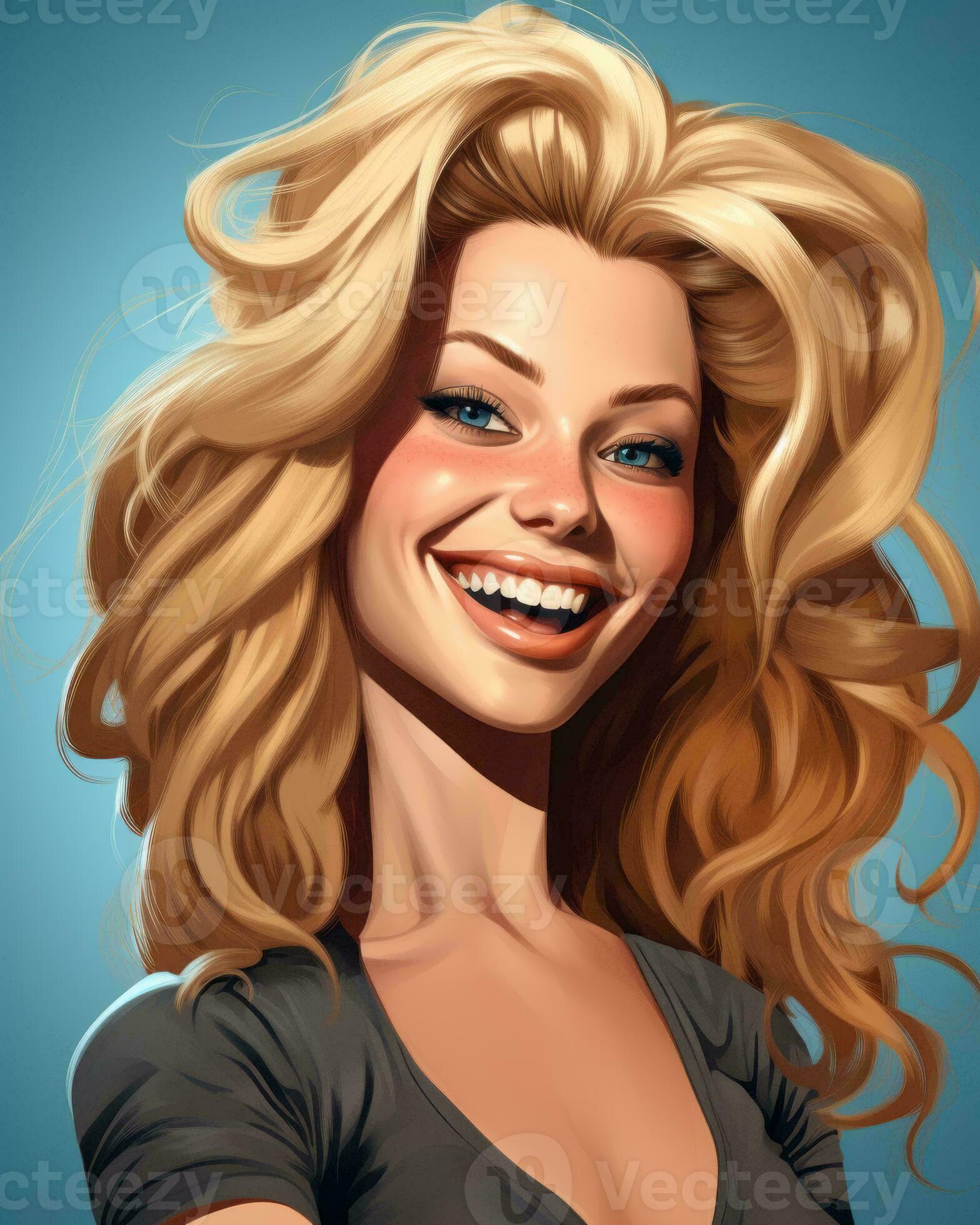 A Woman With Blonde Hair And Blue Eyes Smiling Generative Ai 28360400