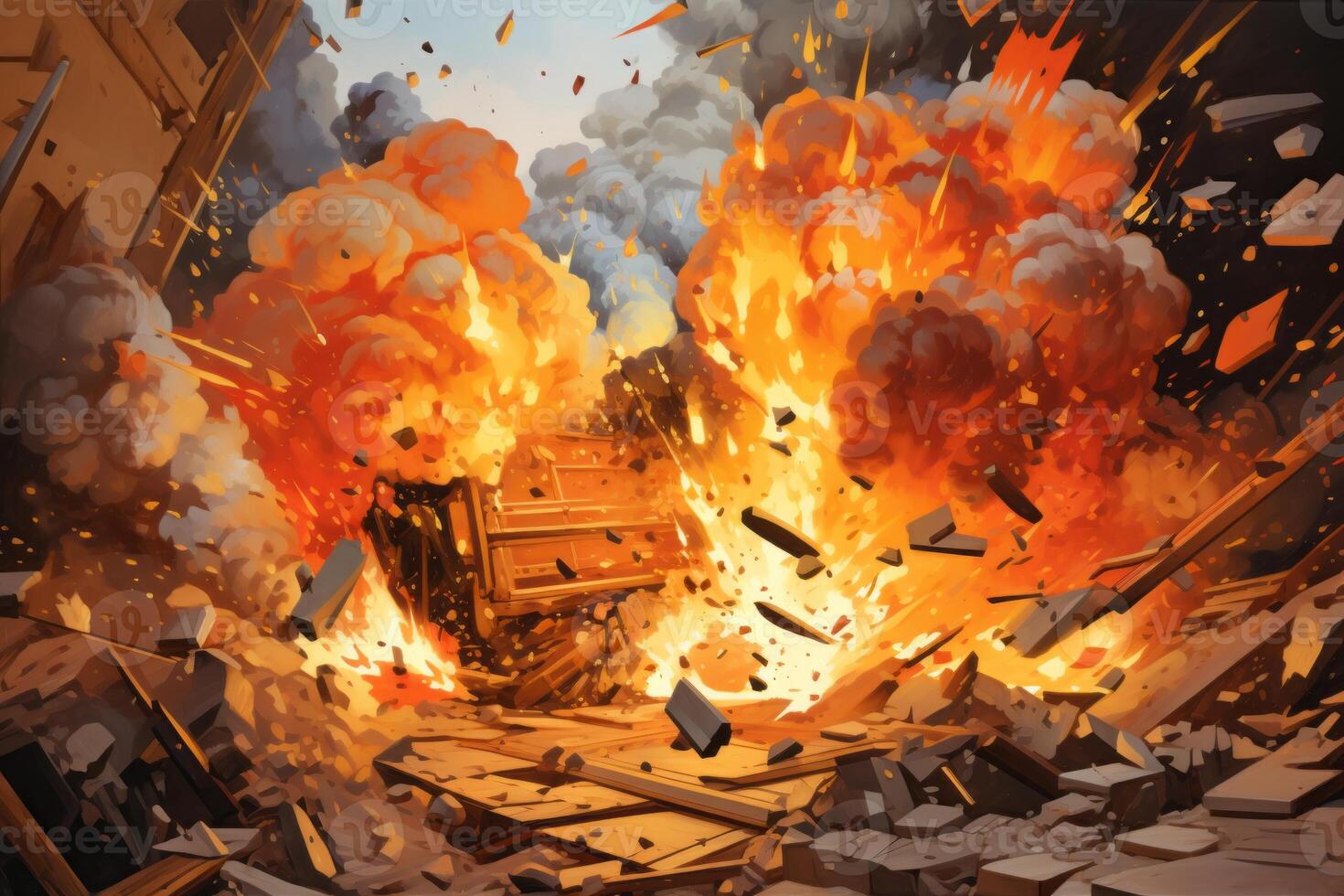 an illustration of an explosion in a building generative AI 28361818 ...