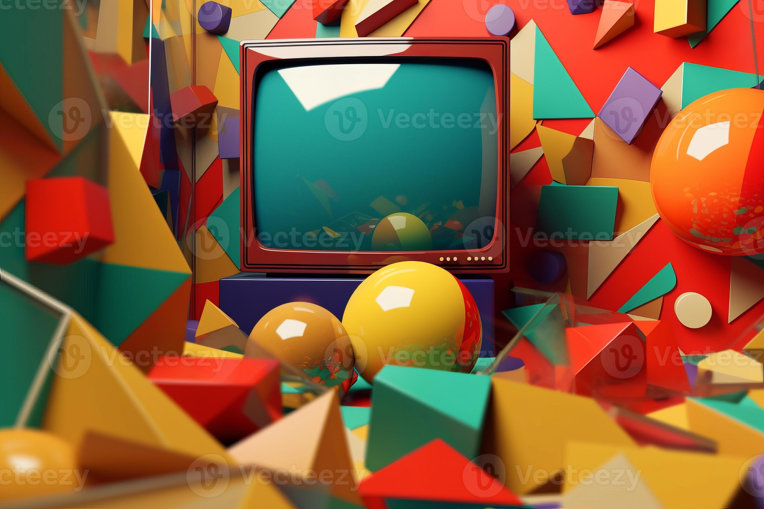 3D Render Colorful Retro Vintage Abstract Remix Design Background ...