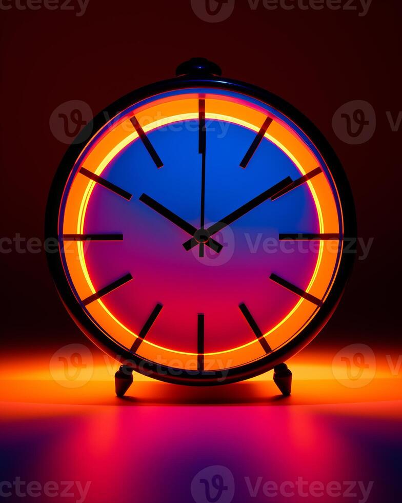 a clock with neon lights on it in a dark room generative ai 28373899 ...