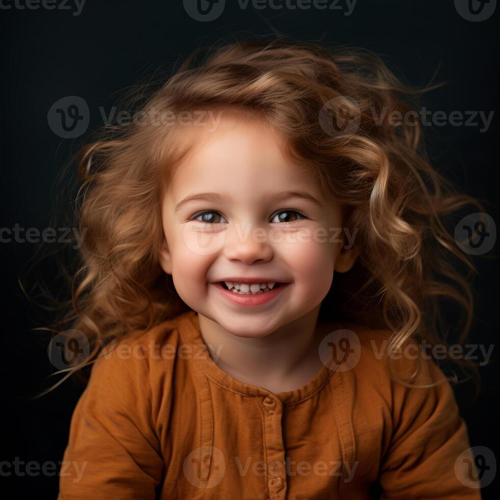 a little girl with curly hair smiles for the camera generative ai ...