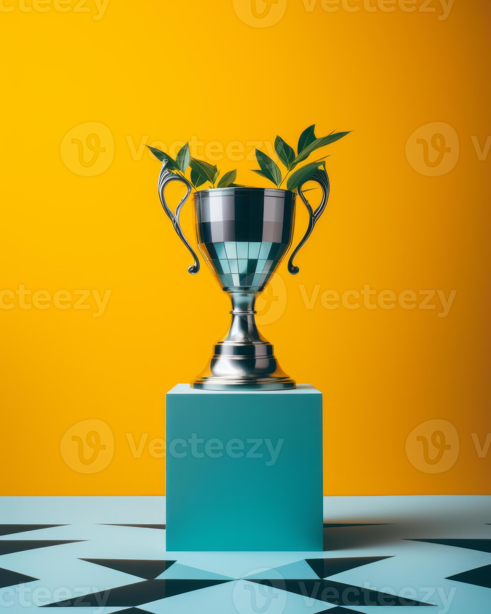 a trophy on a pedestal with a plant in front of it generative ai ...