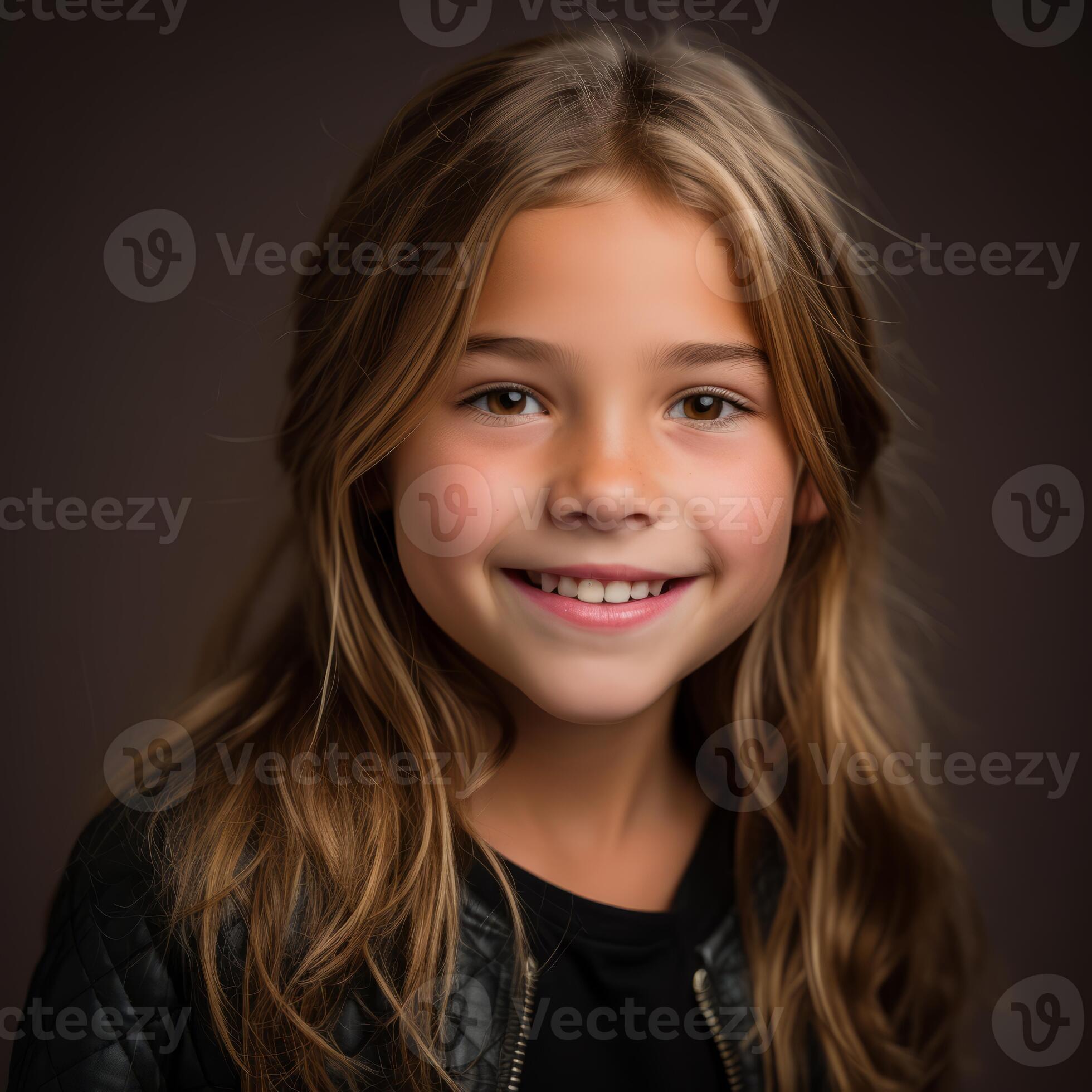 a young girl with long hair smiling for the camera generative ai ...
