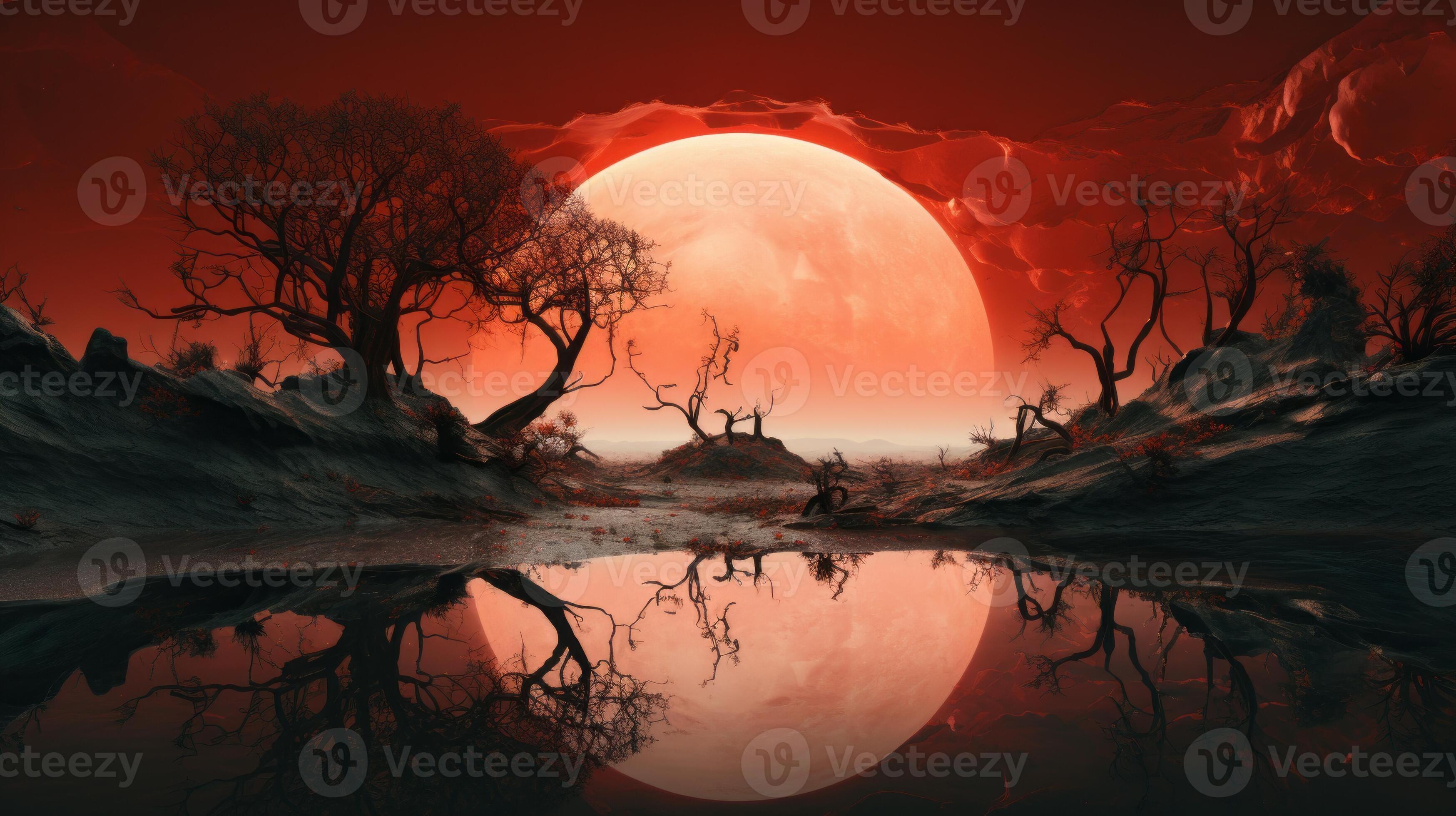 an image of a red moon with trees in the background generative ai ...
