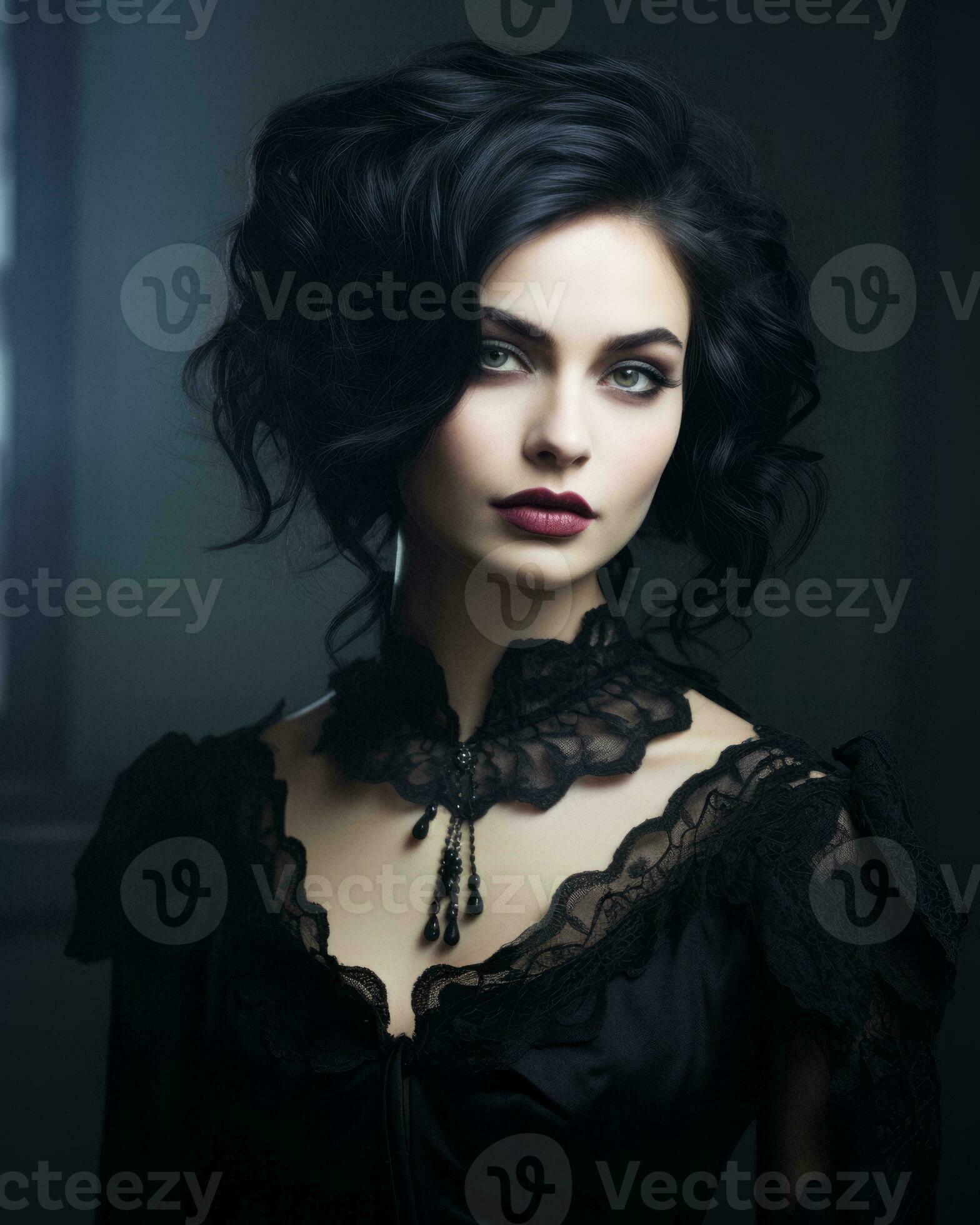 beautiful gothic woman in black dress generative ai 28387183 Stock Photo at Vecteezy