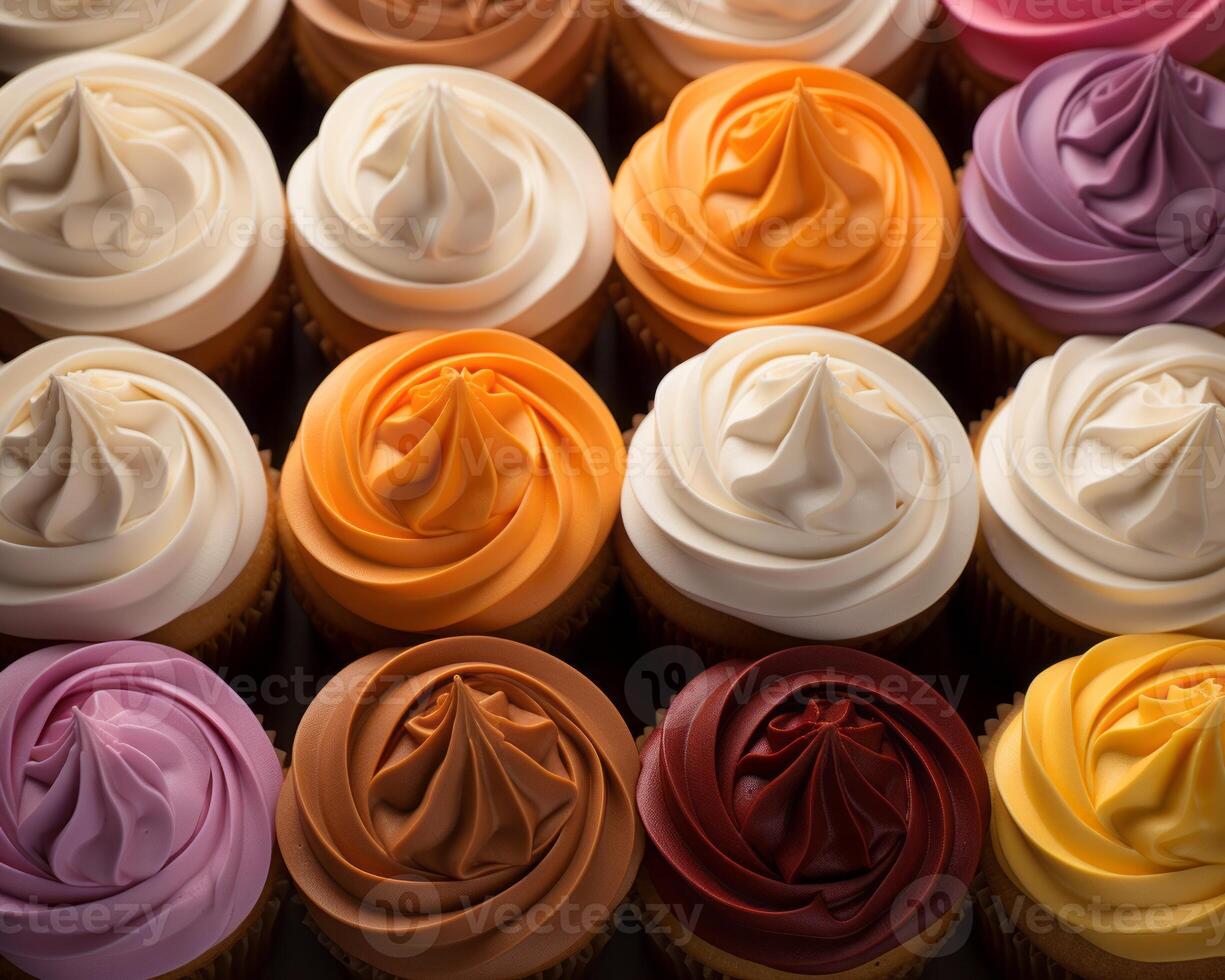 many different colored cupcakes are arranged in a row generative ai 28388040 Stock Photo at Vecteezy
