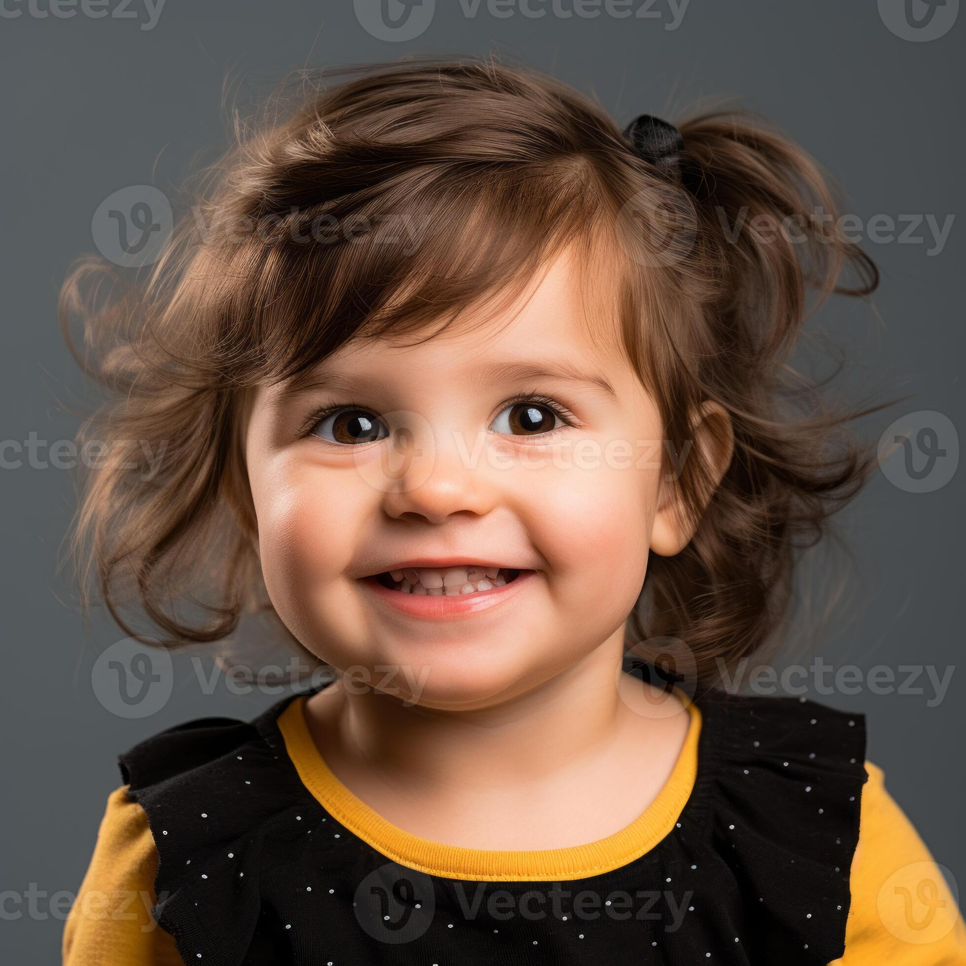 portrait of a cute little girl with curly hair on a gray background generative ai 28388613 Stock ...