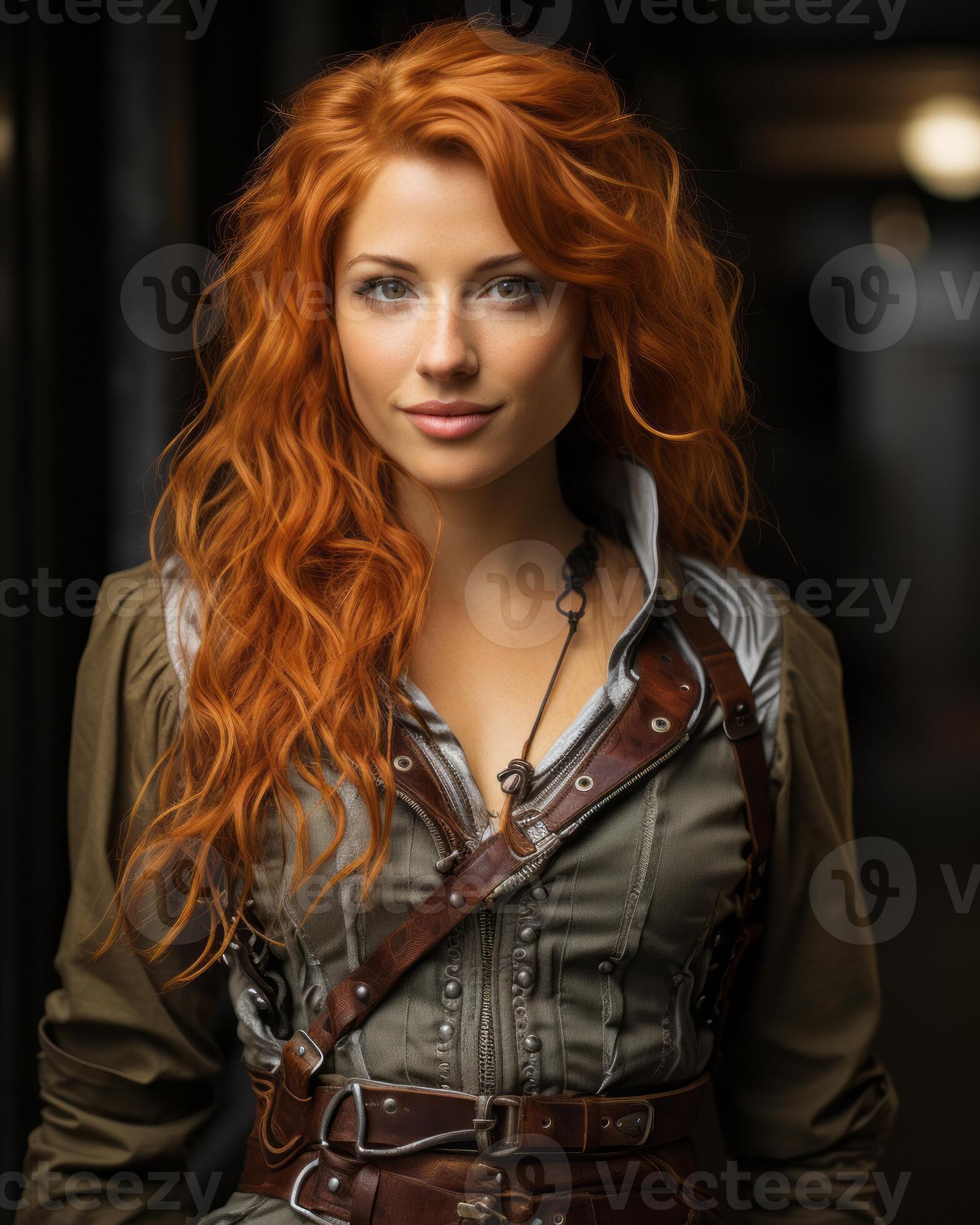 portrait of beautiful red haired woman in medieval costume generative ai 28388867 Stock Photo at ...
