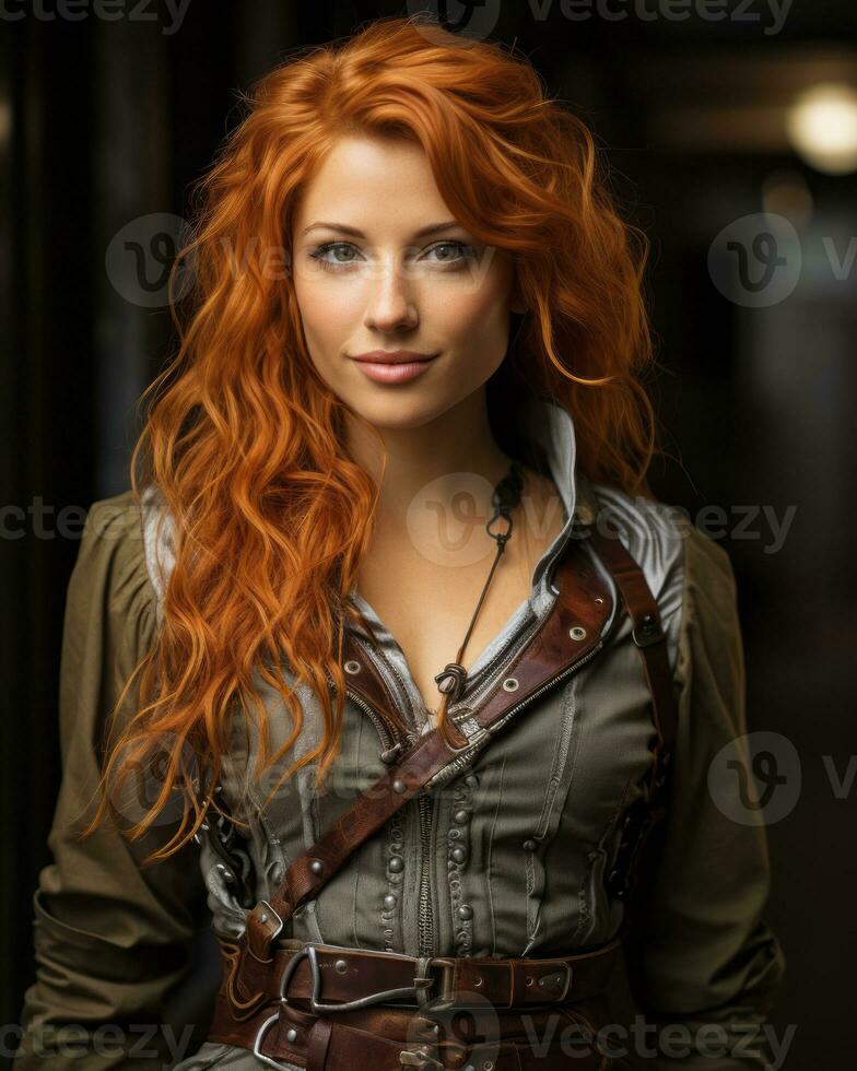 Portrait Of Beautiful Red Haired Woman In Medieval Costume Generative