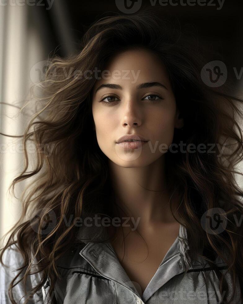a beautiful young woman with long brown hair generative ai 28389853 ...