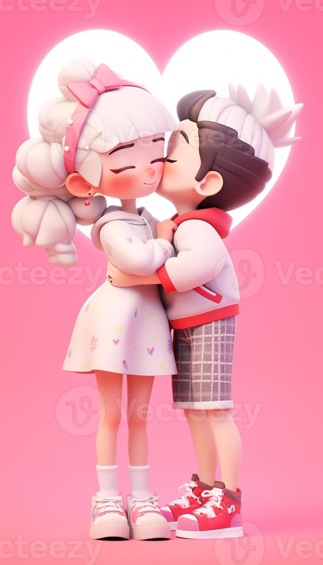 Cartoon Couple Kissing Each Other With A Heart Shaped Background Generative Ai 28391816 Stock
