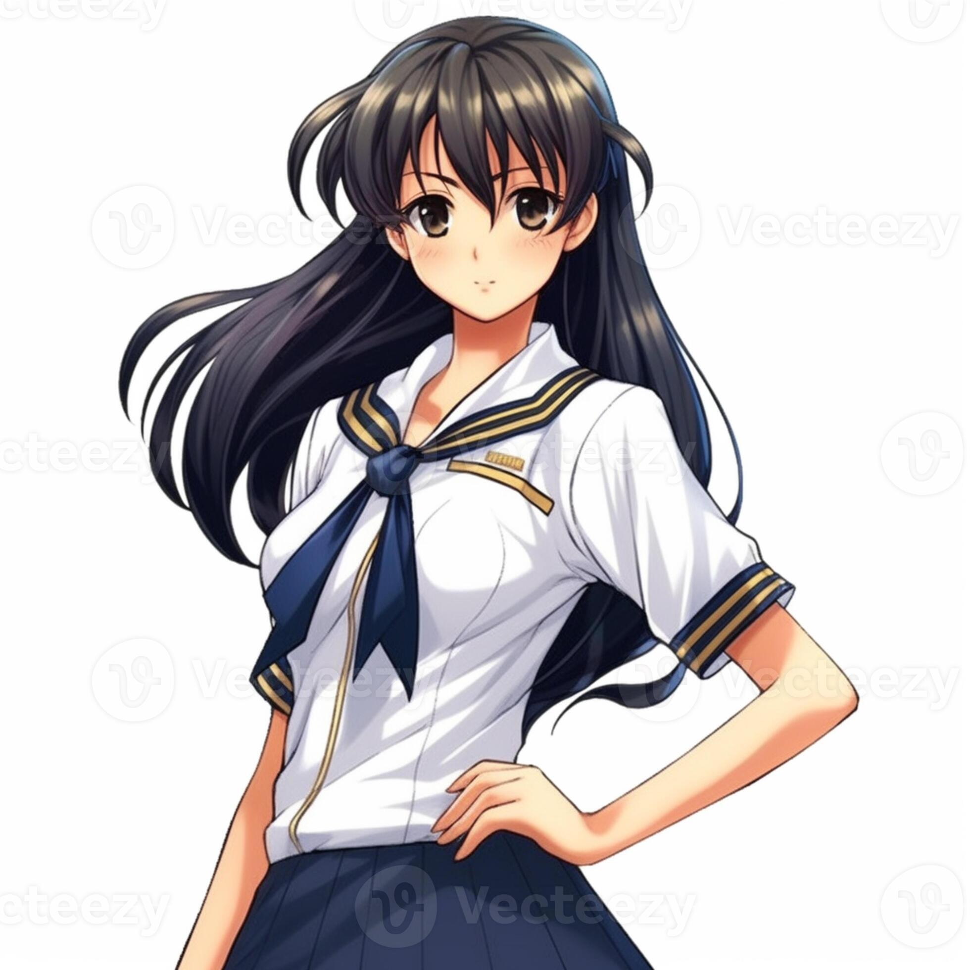 Anime Girl In Uniform Posing For A Picture With Her Hands On Her Hips