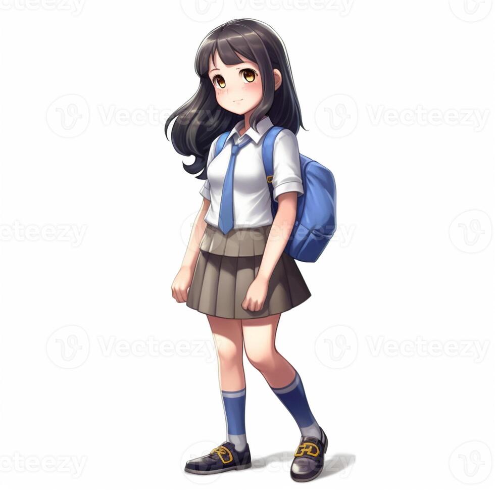 Anime Girl With A Backpack Walking And Looking At The Camera Generative Ai 28444932 Stock