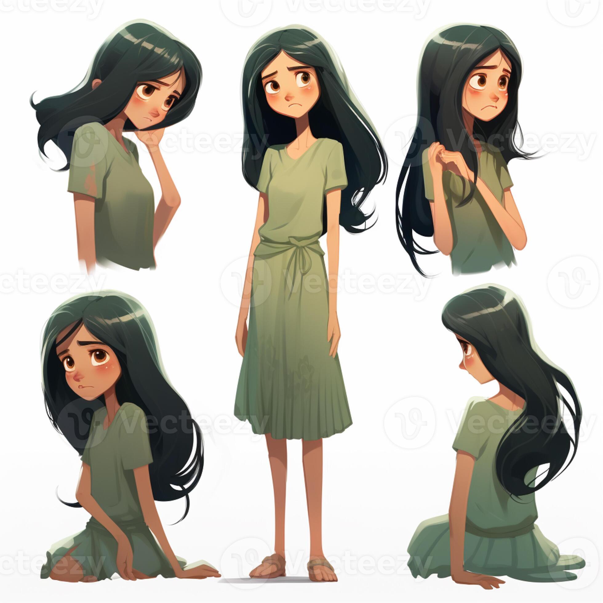 Cartoon Character Of A Woman In A Green Dress With Different Poses Generative Ai 28506163