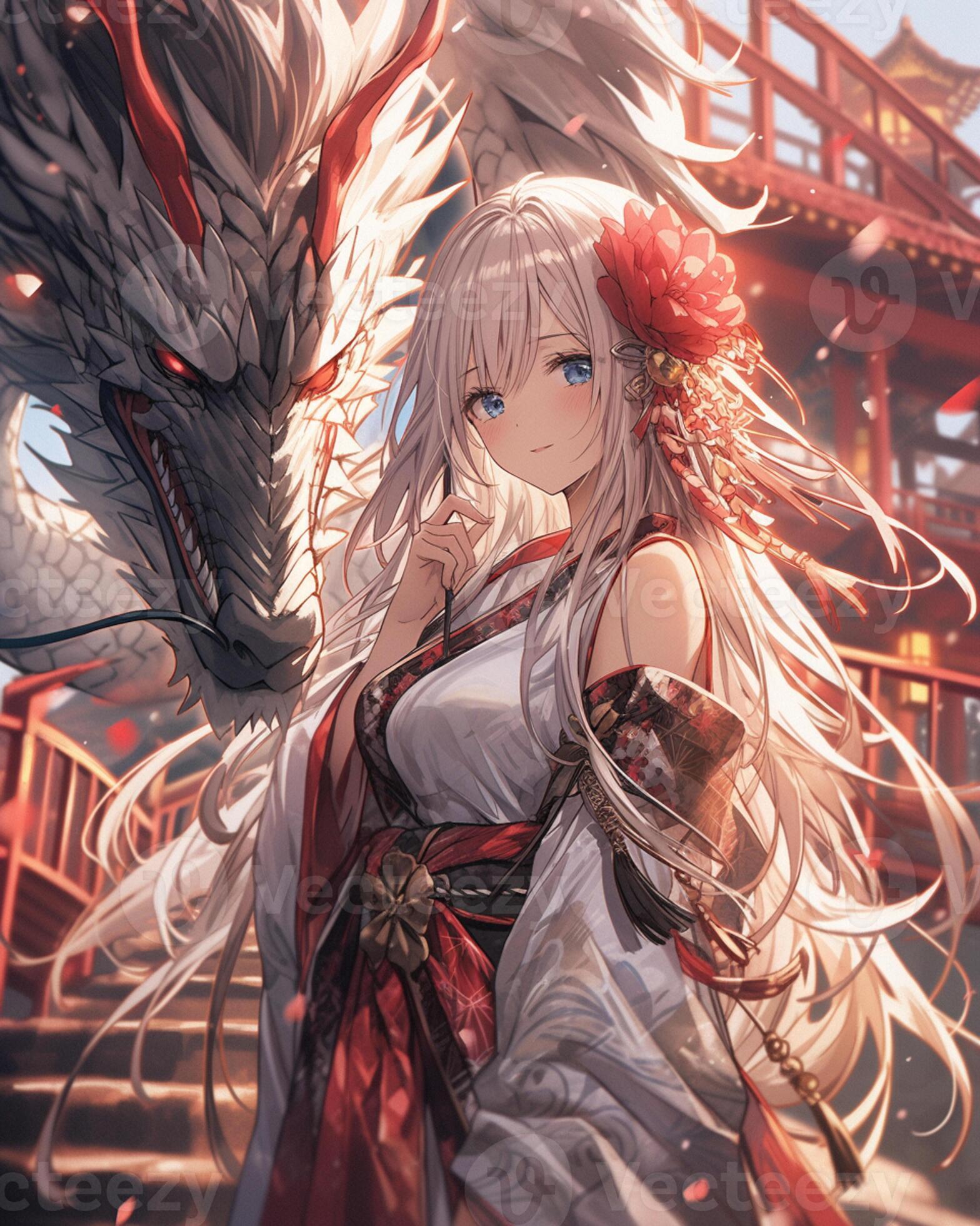 Anime Girl With Red Dragon