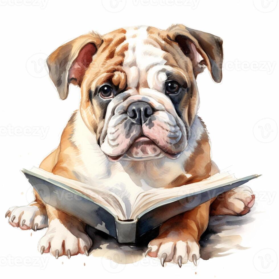 painting of a bulldog reading a book on a white background. generative ai. 28520466 Stock Photo ...