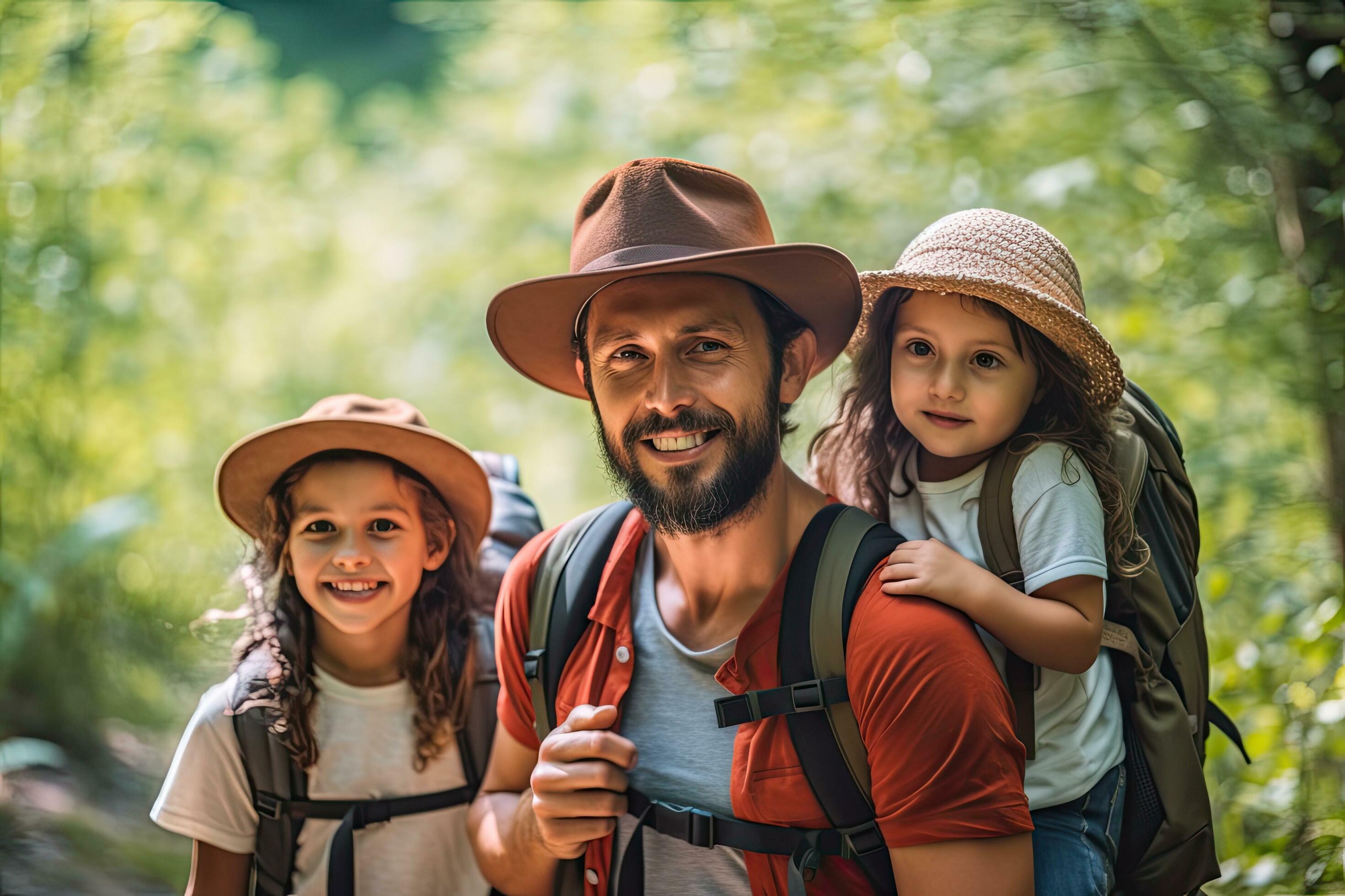 Active family Hiking and trekking on a nature trail , Generative AI ...