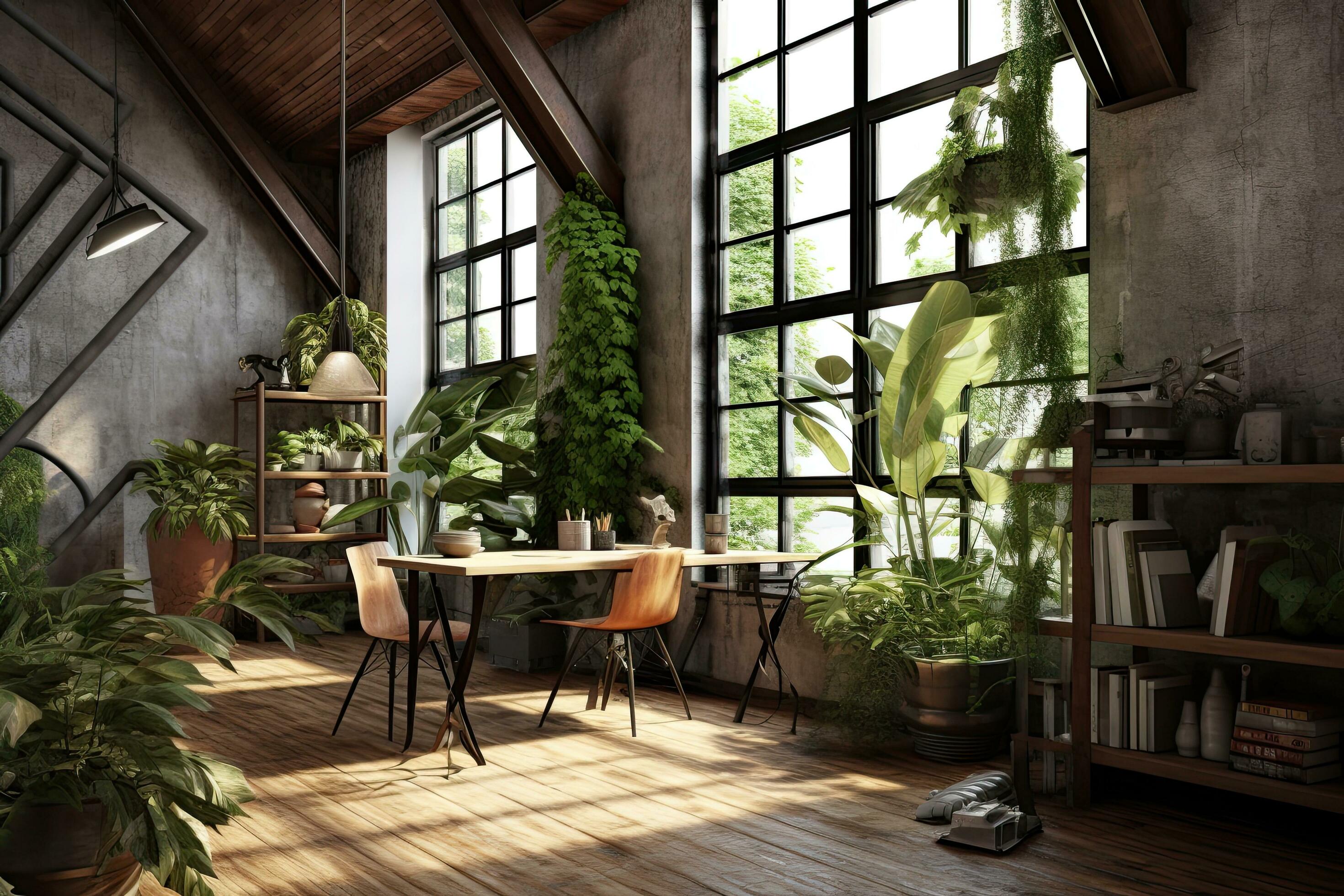 Loft rustic office interior. 3D rendering,Generative AI. 28529414 Stock Photo at Vecteezy