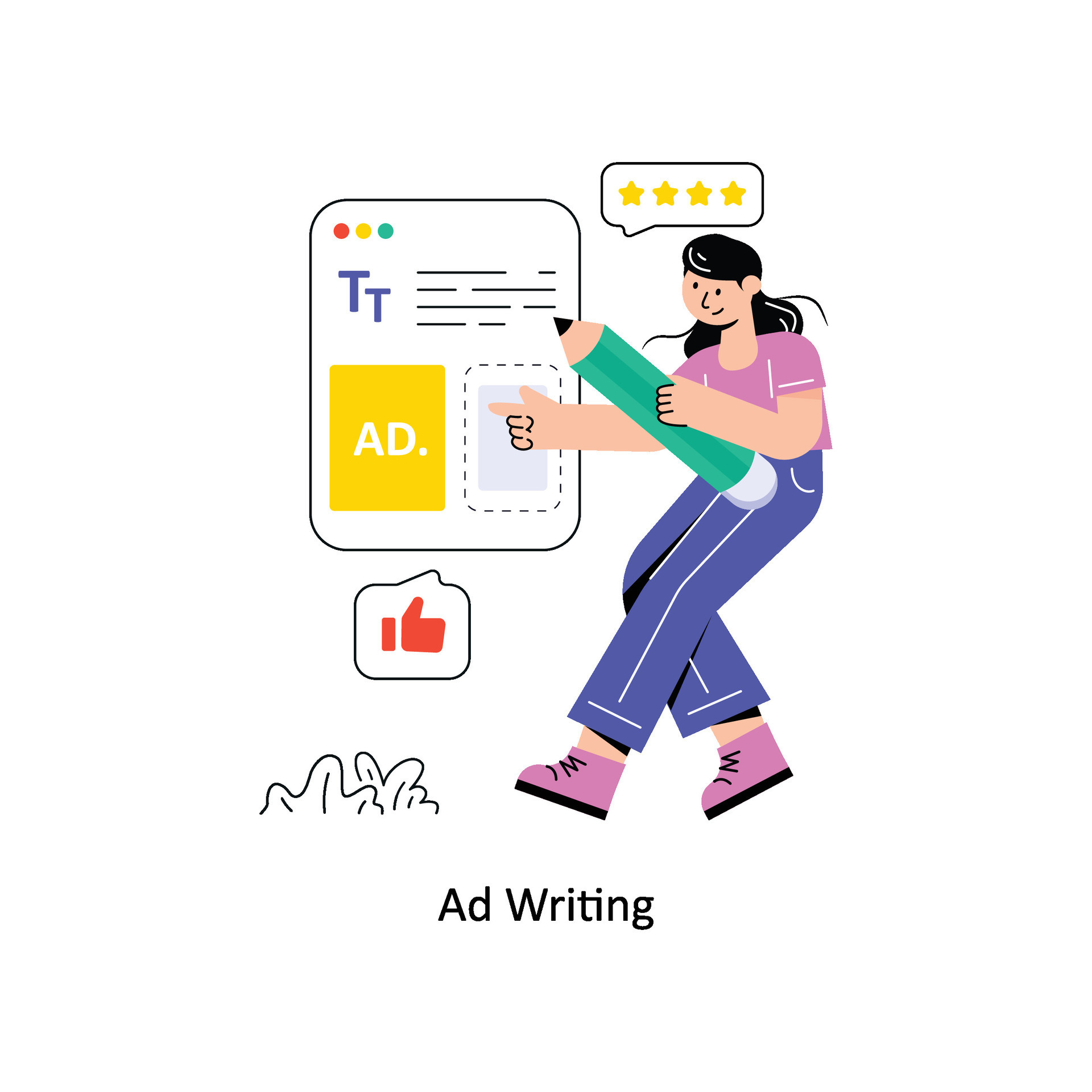 Ad Writing Flat Style Design Vector illustration. Stock illustration ...