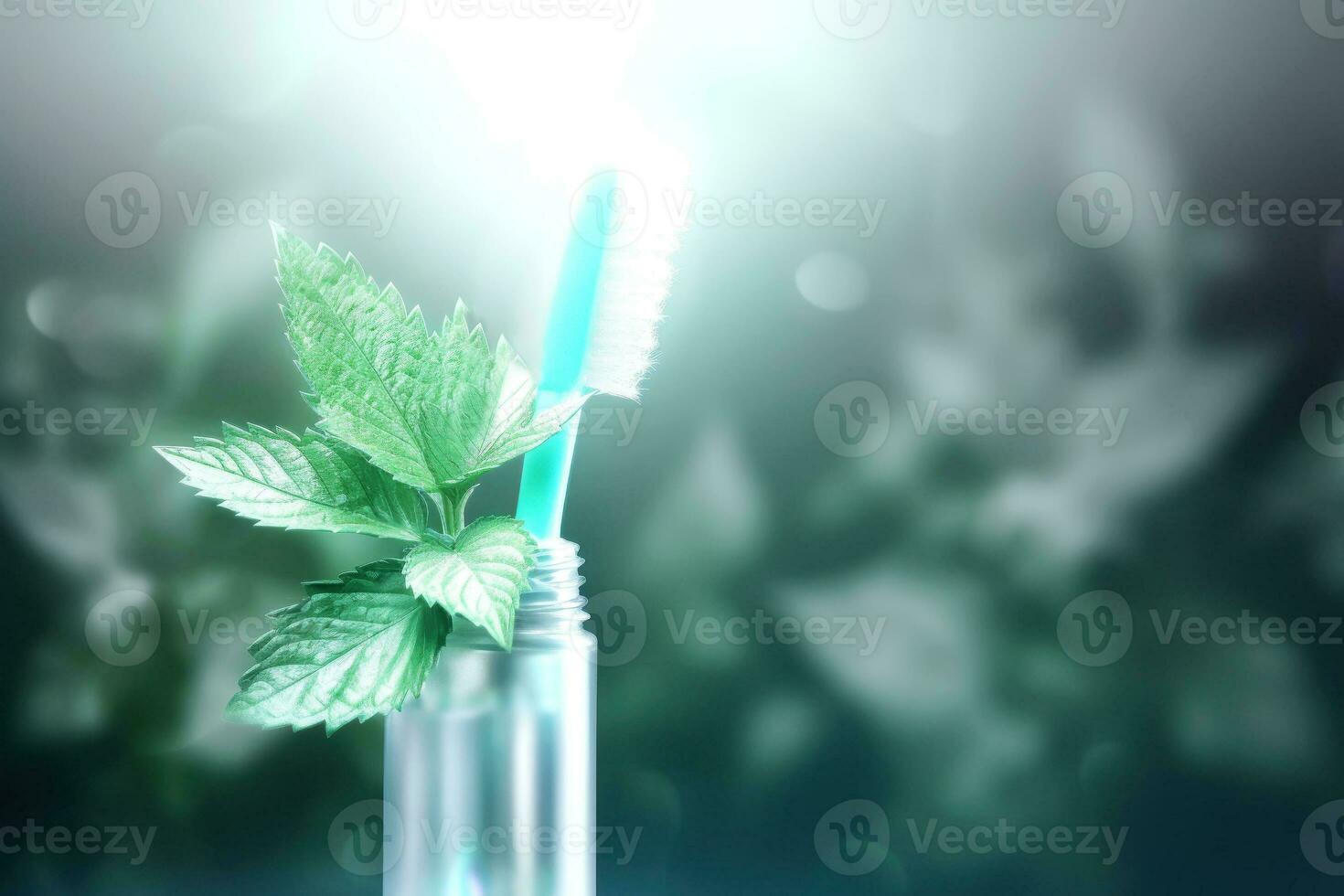 Close up of toothbrush with white bristles and green handle. Generated ...