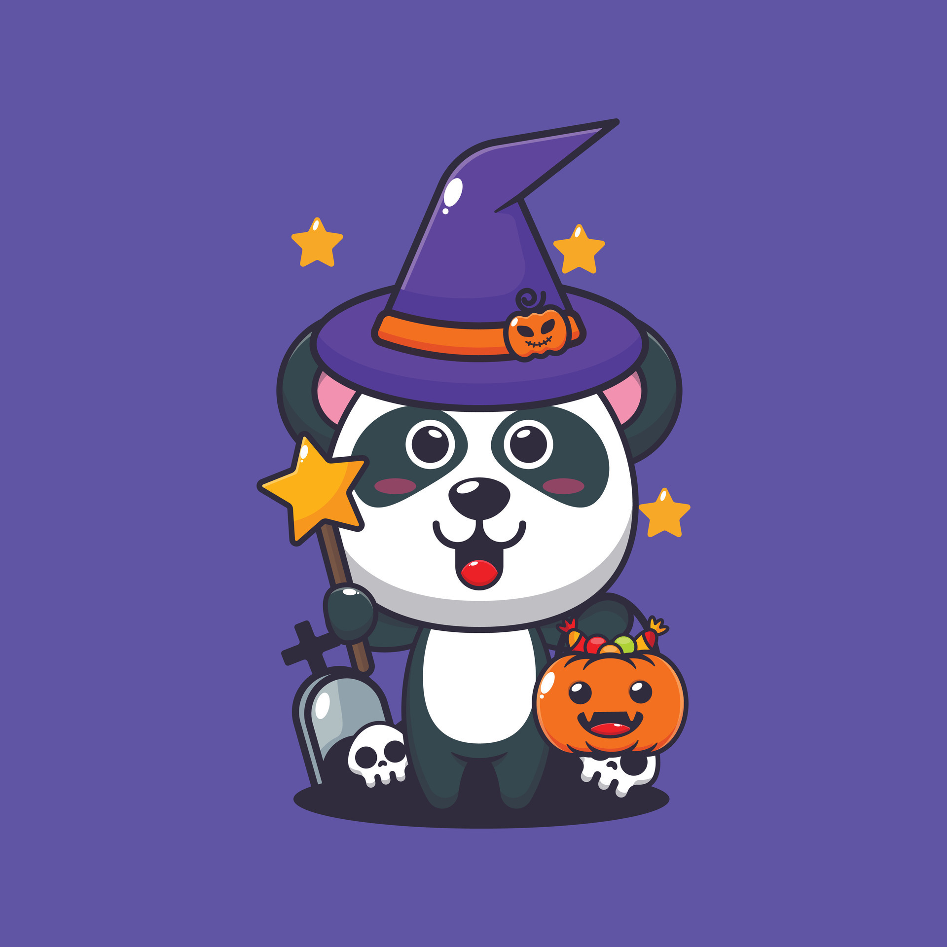 witch panda in halloween day. Cute halloween cartoon illustration ...