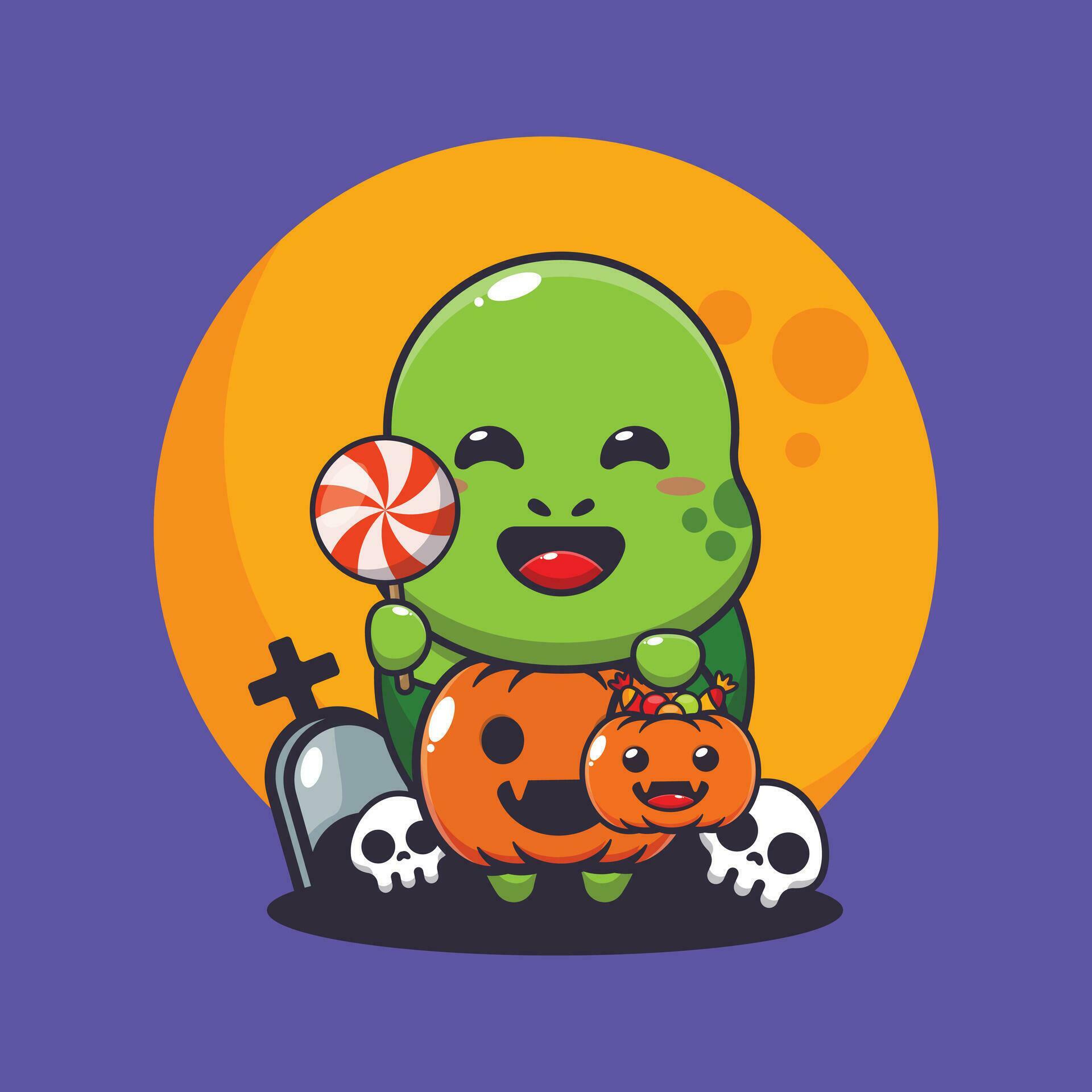 turtle with halloween pumpkin costume. Cute halloween cartoon ...
