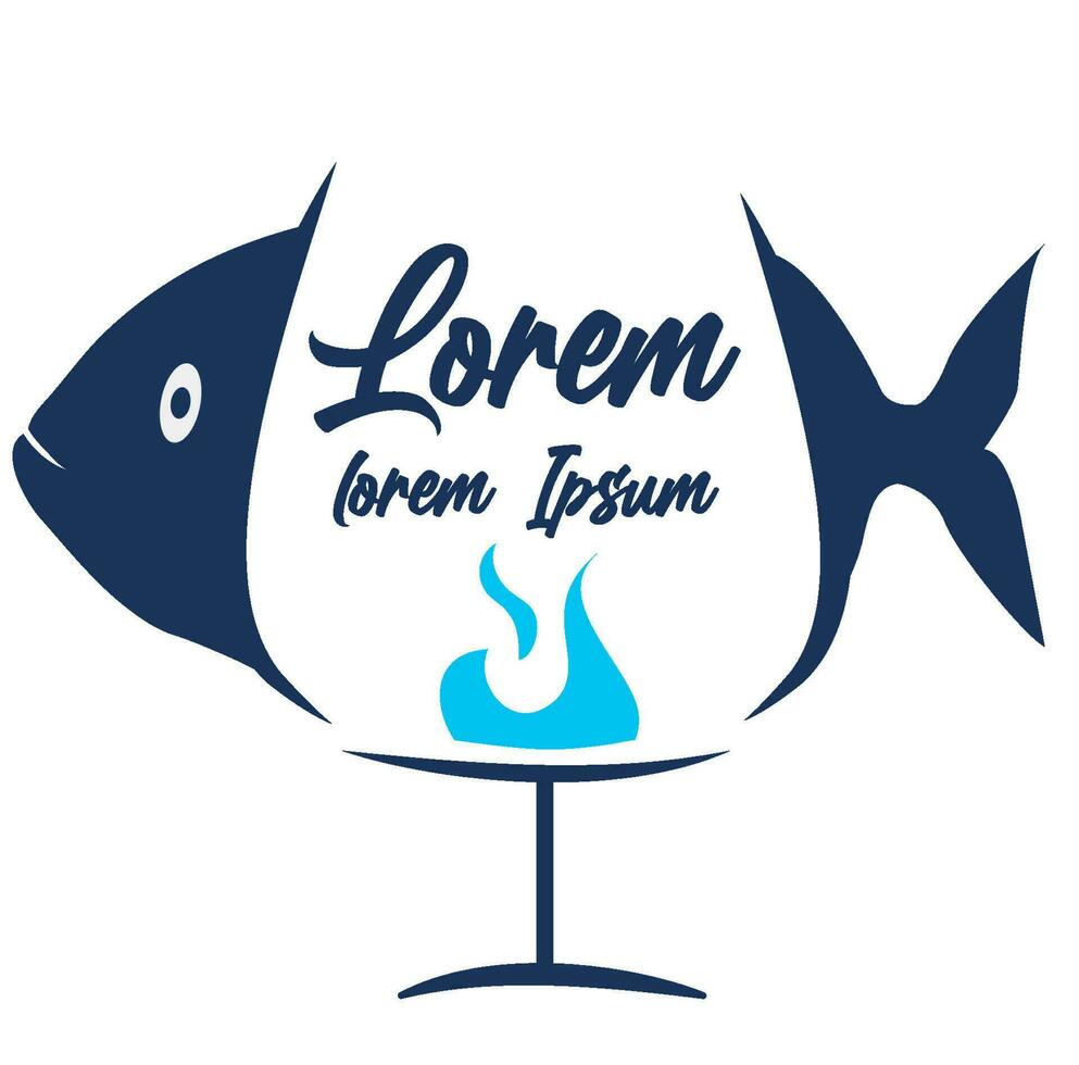 Vector Stylized Fish and Wine Glass with Flame.Logo Design Template ... Vector Stylized Fish and Wine Glass with Flame.Logo Design Template ...
